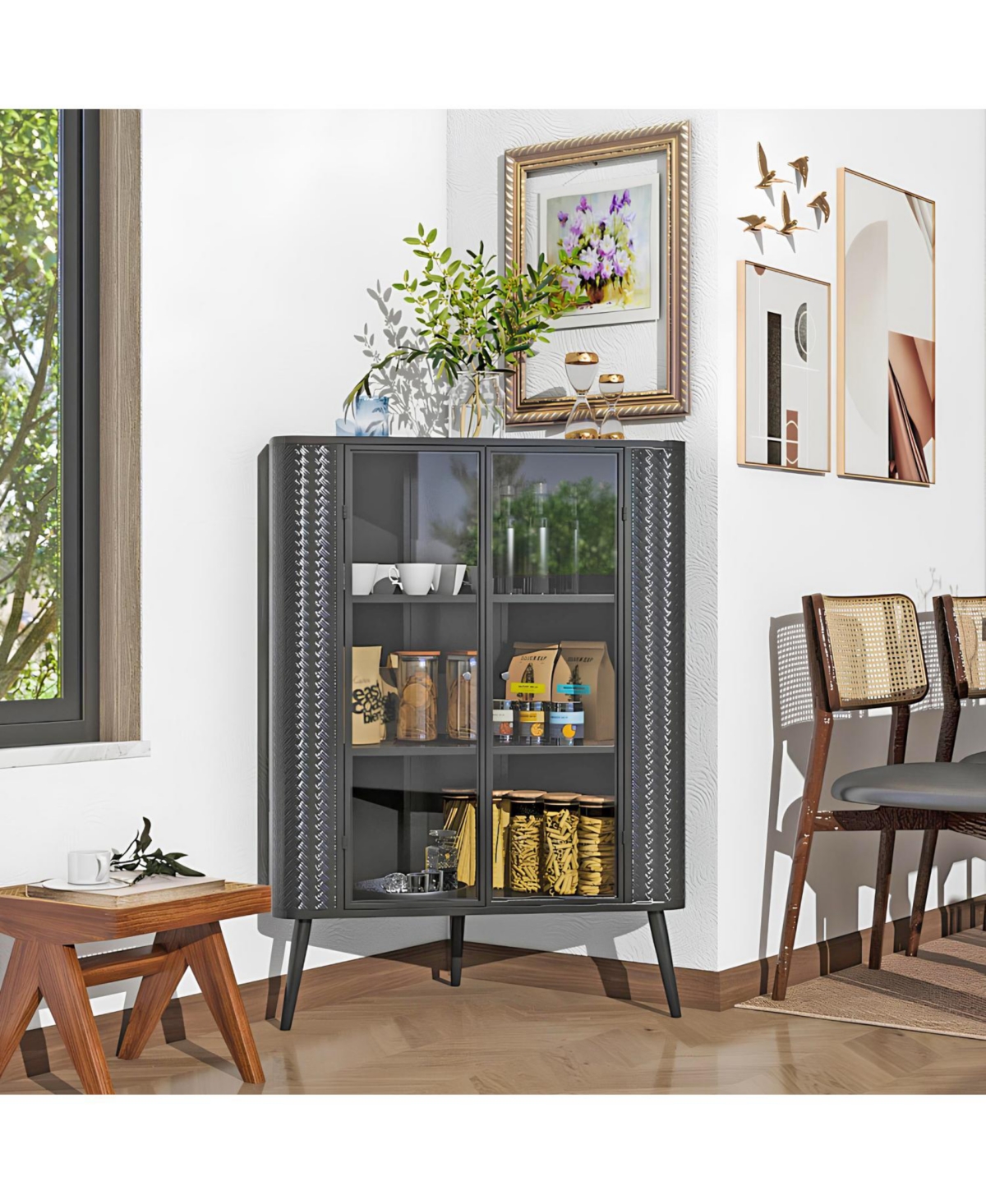 Click here for Streamdale Furniture 3-Tier Corner Cabinet with Gl... prices