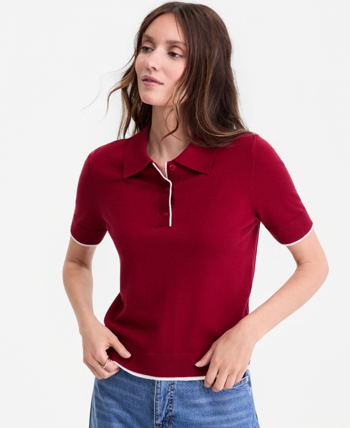 Click here for On 34th Womens Short-Sleeve Tipped Polo Sweater  M... prices