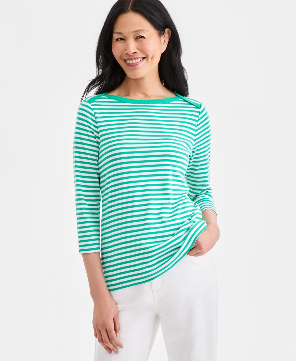 Click here for Style & Co Womens Printed Pima Cotton 3/4-Sleeve B... prices