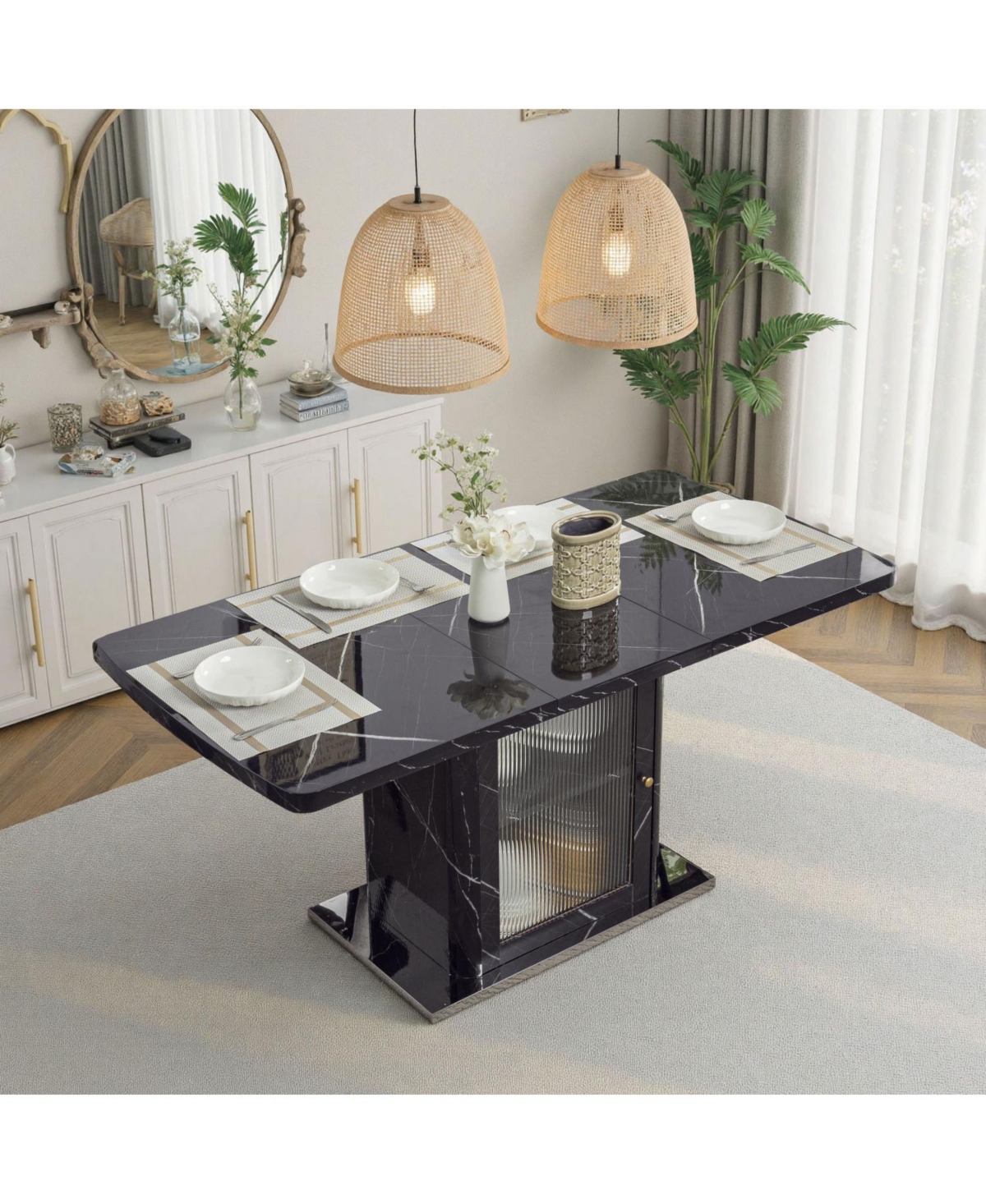 Click here for Streamdale Furniture Modern Extendable Black Marbl... prices