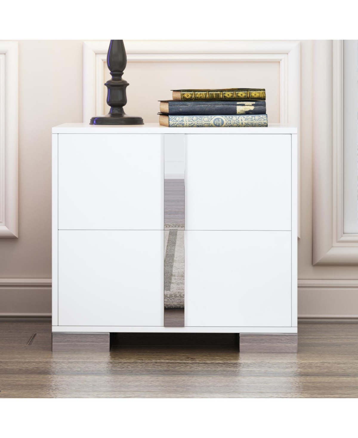 Click here for Streamdale Elegant White Mirrored Nightstand with... prices