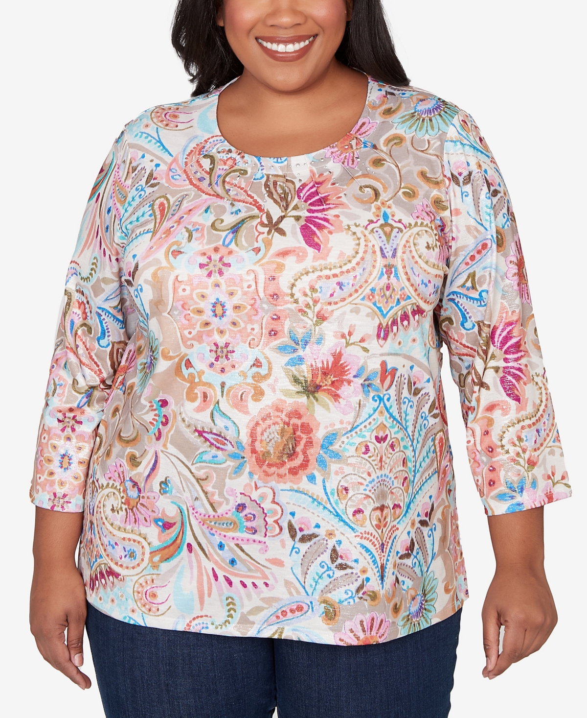 Click here for Alfred Dunner Plus Size Classic Paisley Floral Ple... prices