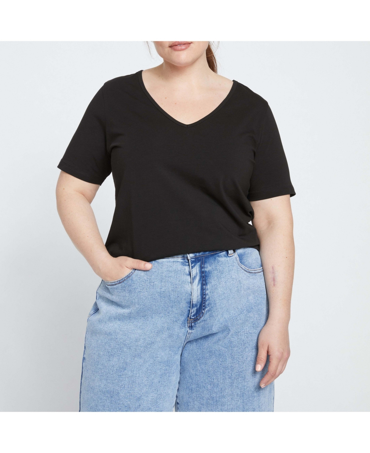 Click here for Universal Standard Plus Size Double V Tee - Black prices