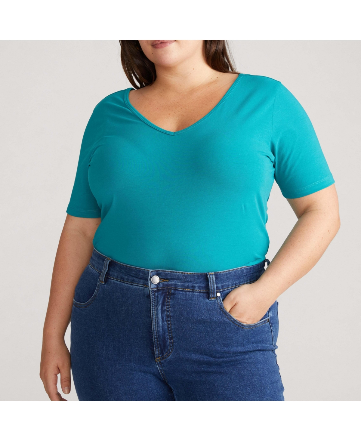 Click here for Universal Standard Plus Size Double V Tee - Aurora prices