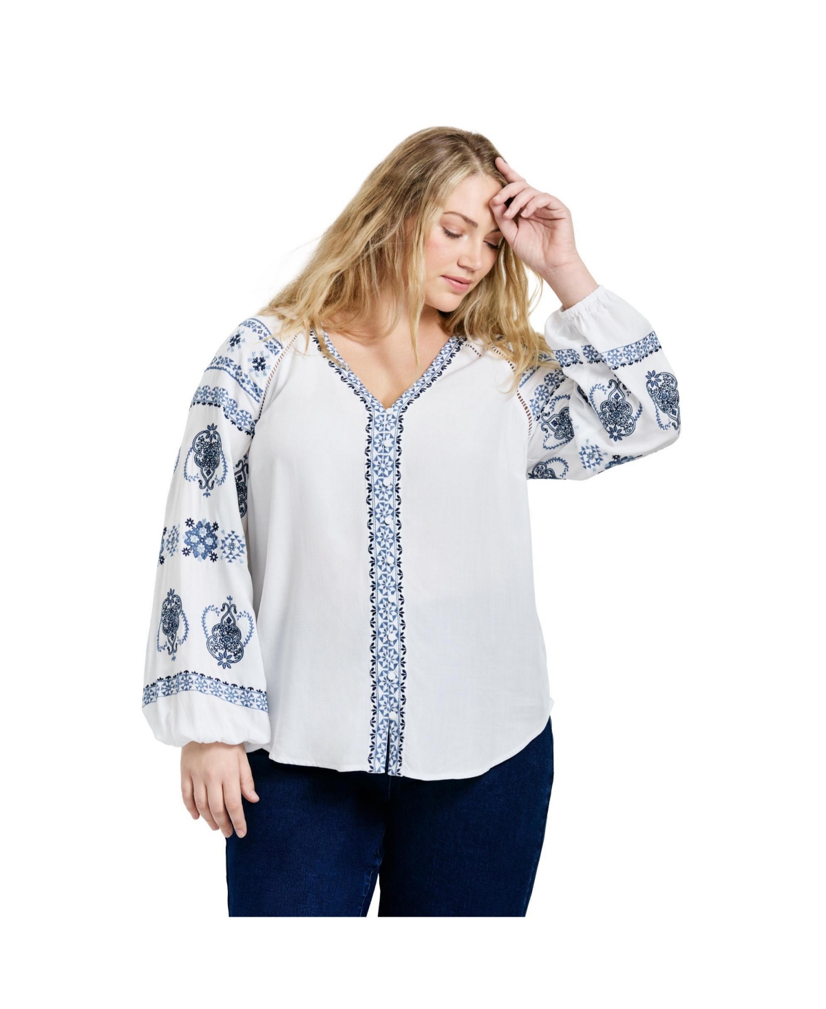 Click here for Avenue Womens Angelina Embroidered Blouse - Ivory prices