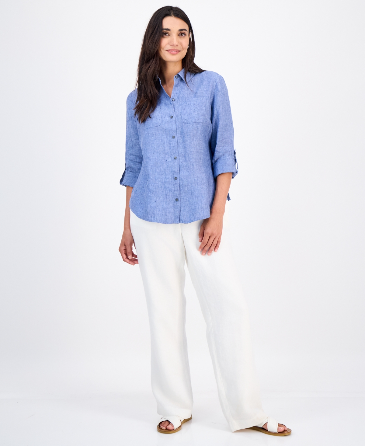 Click here for Charter Club Petite 100 Linen Button-Front Shirt... prices