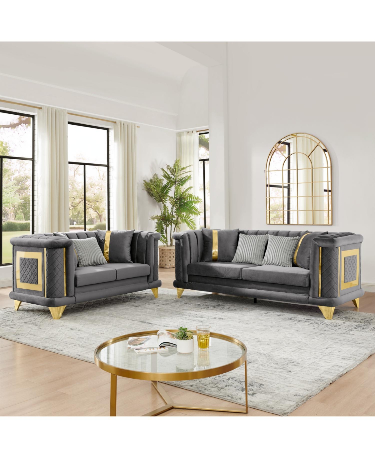 Click here for Streamdale Furniture Velvet Sofa Set Gold Trim Emb... prices