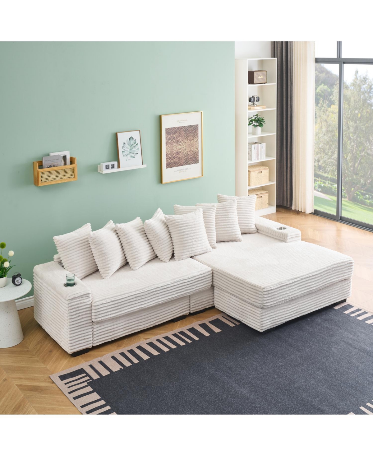 Click here for Streamdale Furniture Beige Corduroy Sofa w/ Cuphol... prices