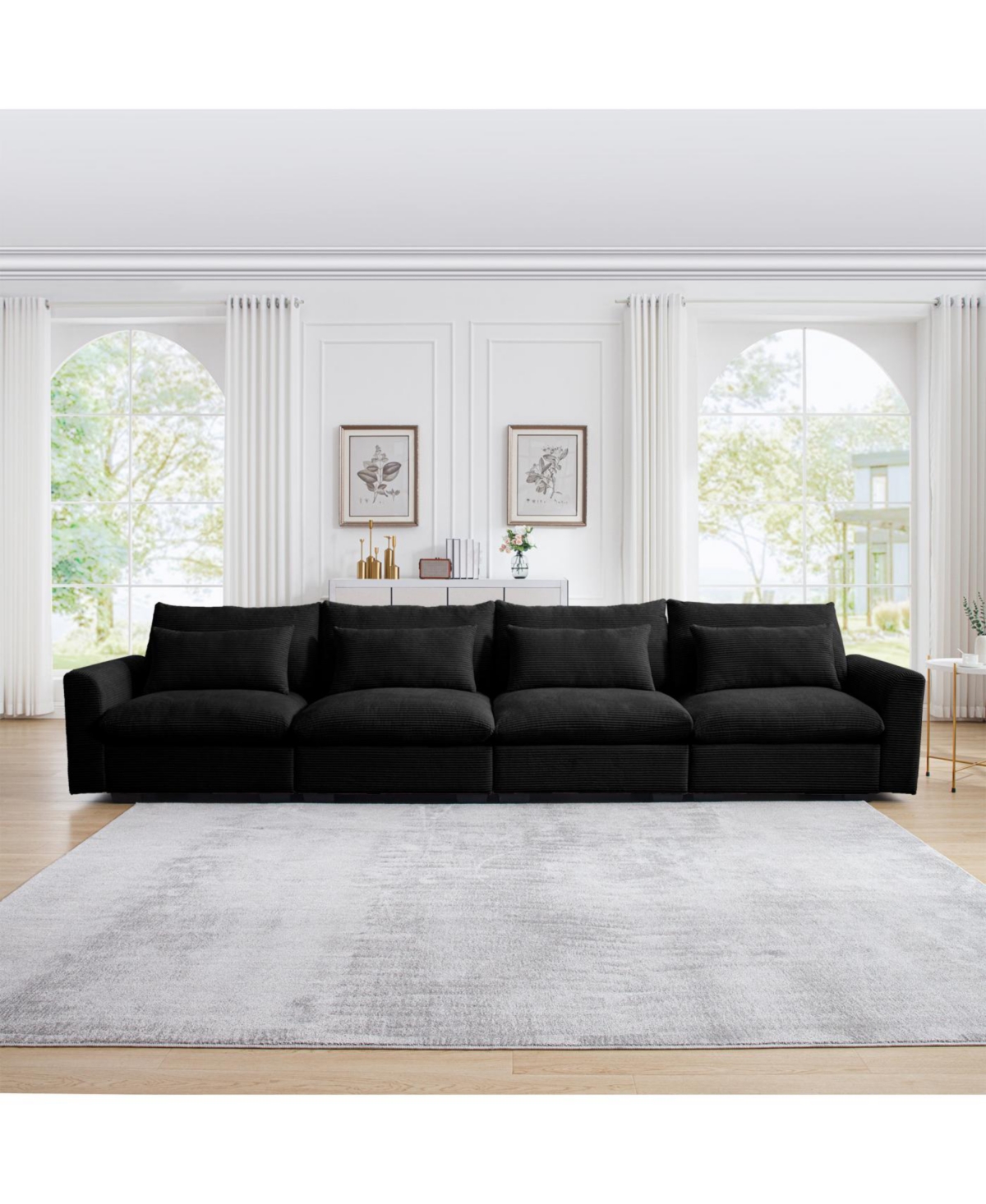 Click here for Streamdale Furniture 4 Seater Black Corduroy Couch... prices