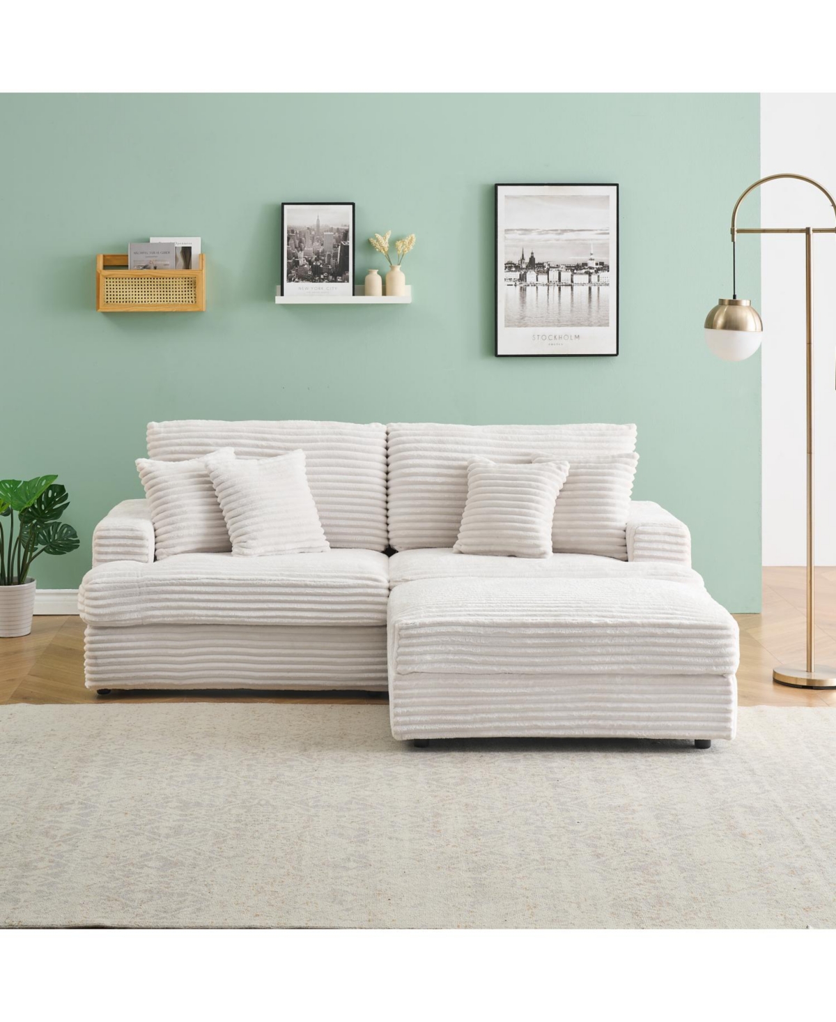 Click here for Streamdale Furniture White Corduroy Sofa w/ Storag... prices