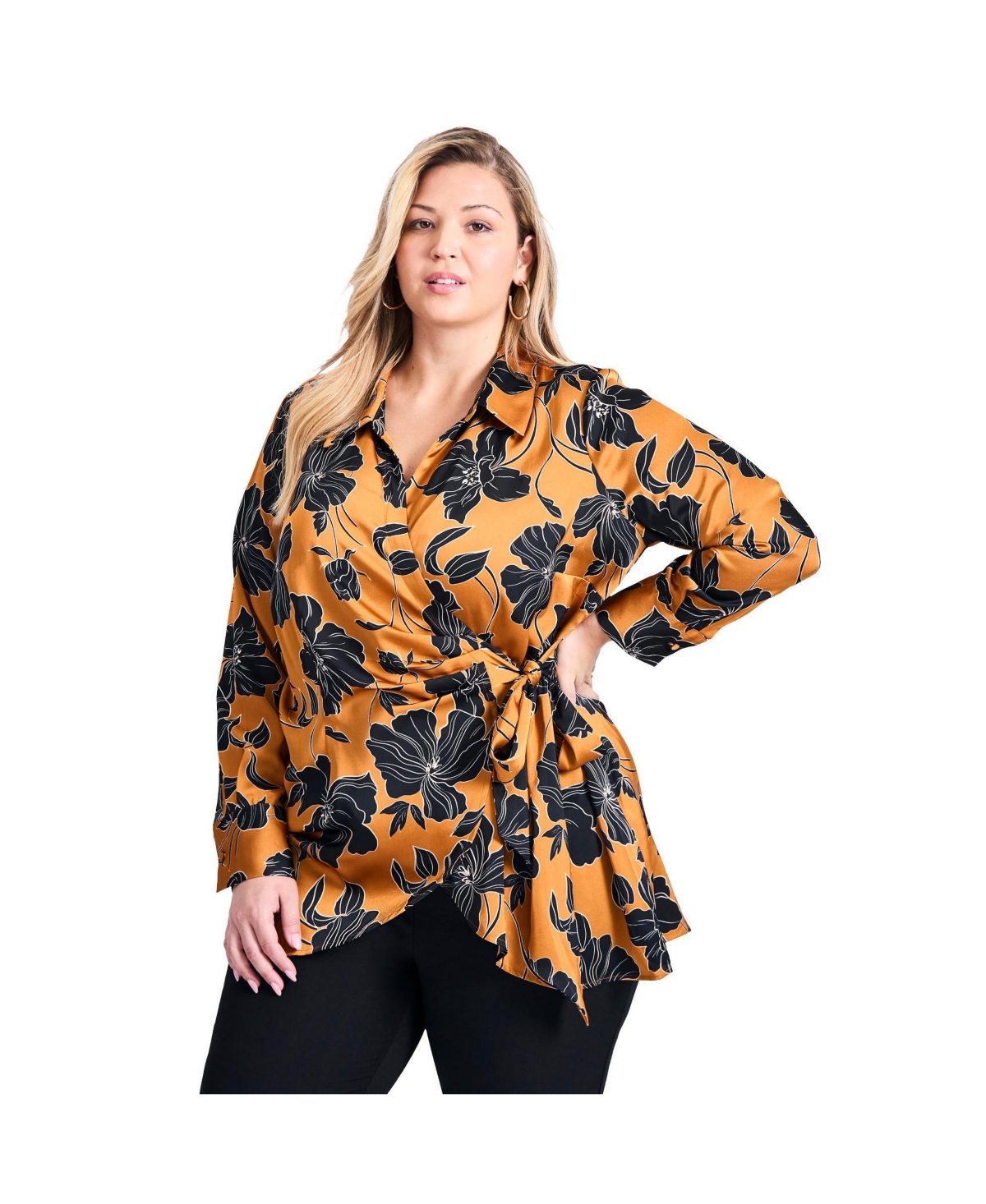 Click here for Avenue Womens Plus Size Goldi Satin Wrap Blouse -... prices