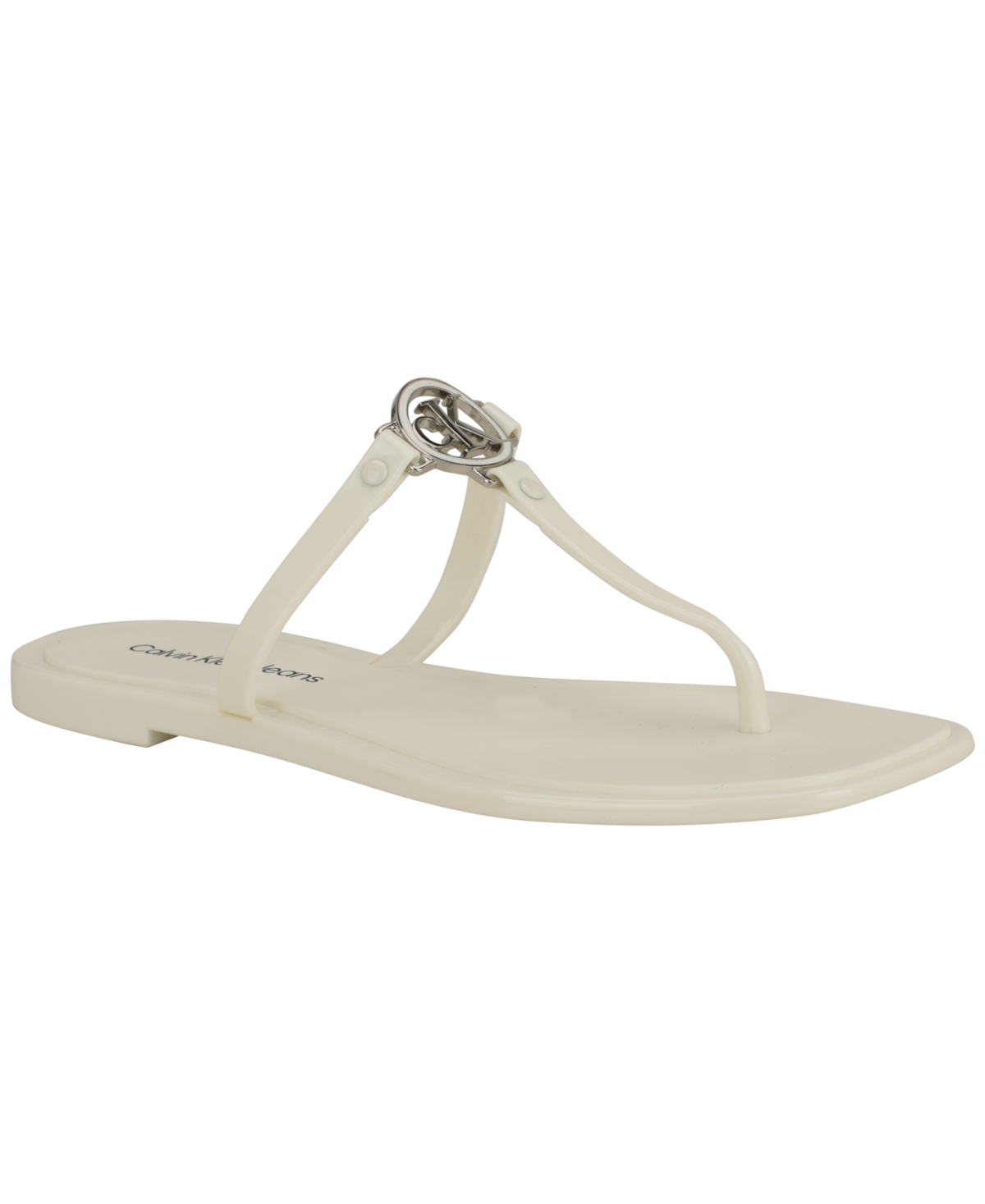 Click here for Calvin Klein Womens Ellye Logo T-Strap Flat Slip-O... prices