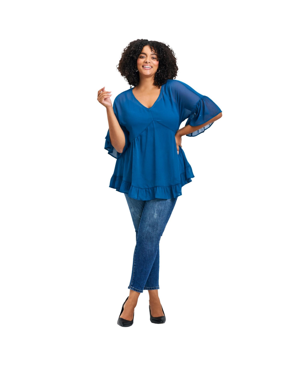 Click here for Avenue Womens Harlow Frill Detail Blouse - Teal prices