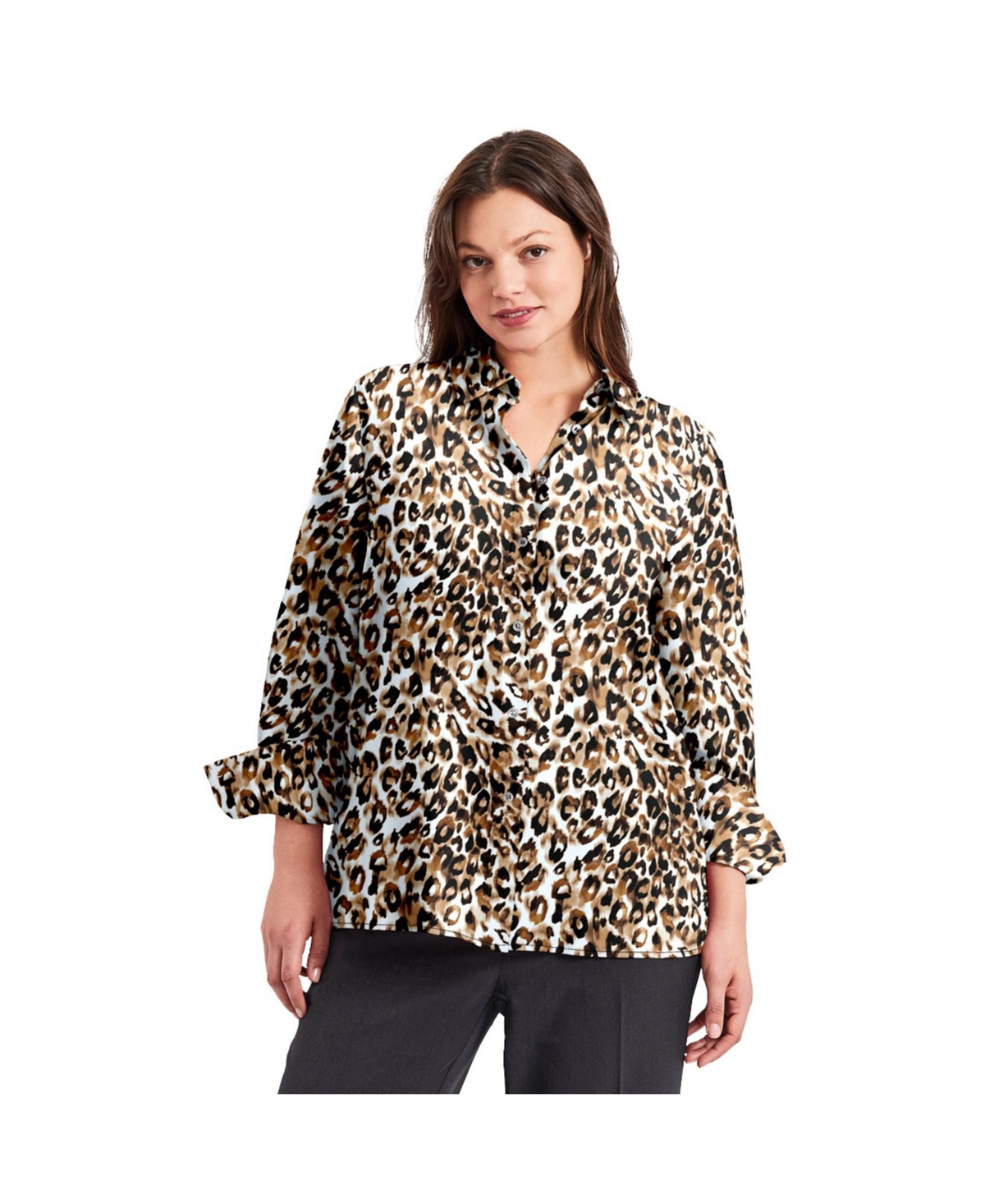 Click here for Avenue Womens Plus Size Button Front Blouse - Neut... prices