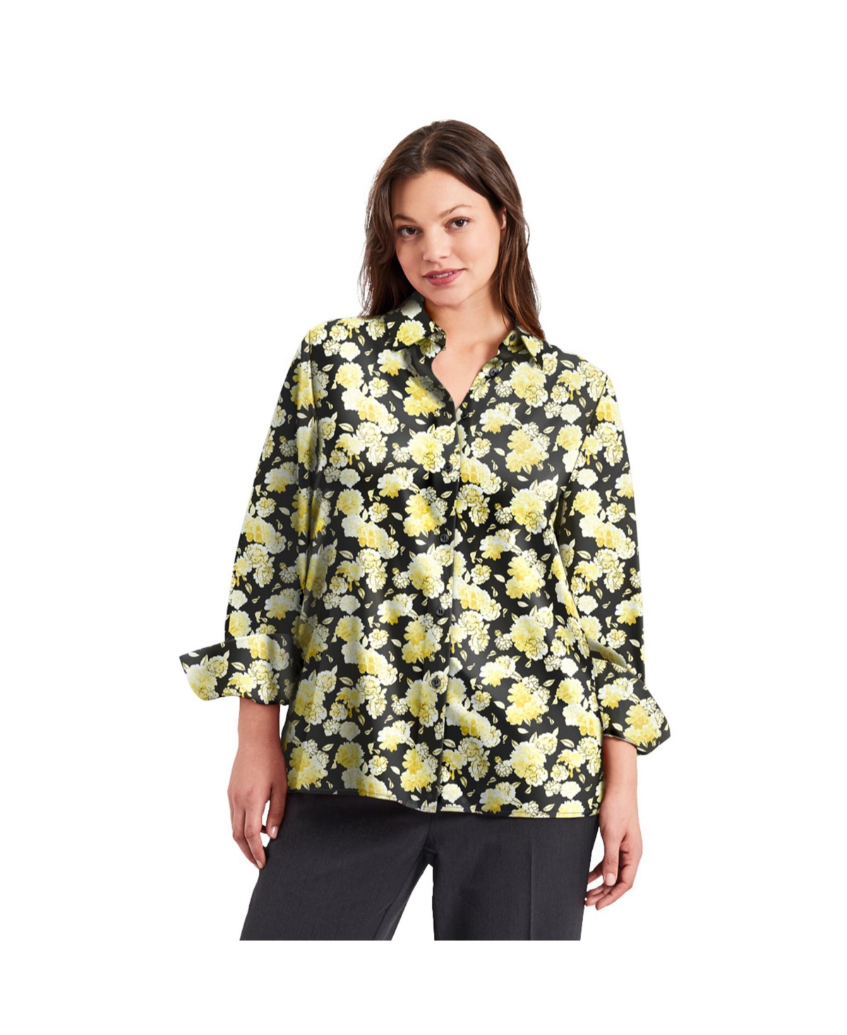 Click here for Avenue Womens Plus Size Button Front Blouse - Yell... prices