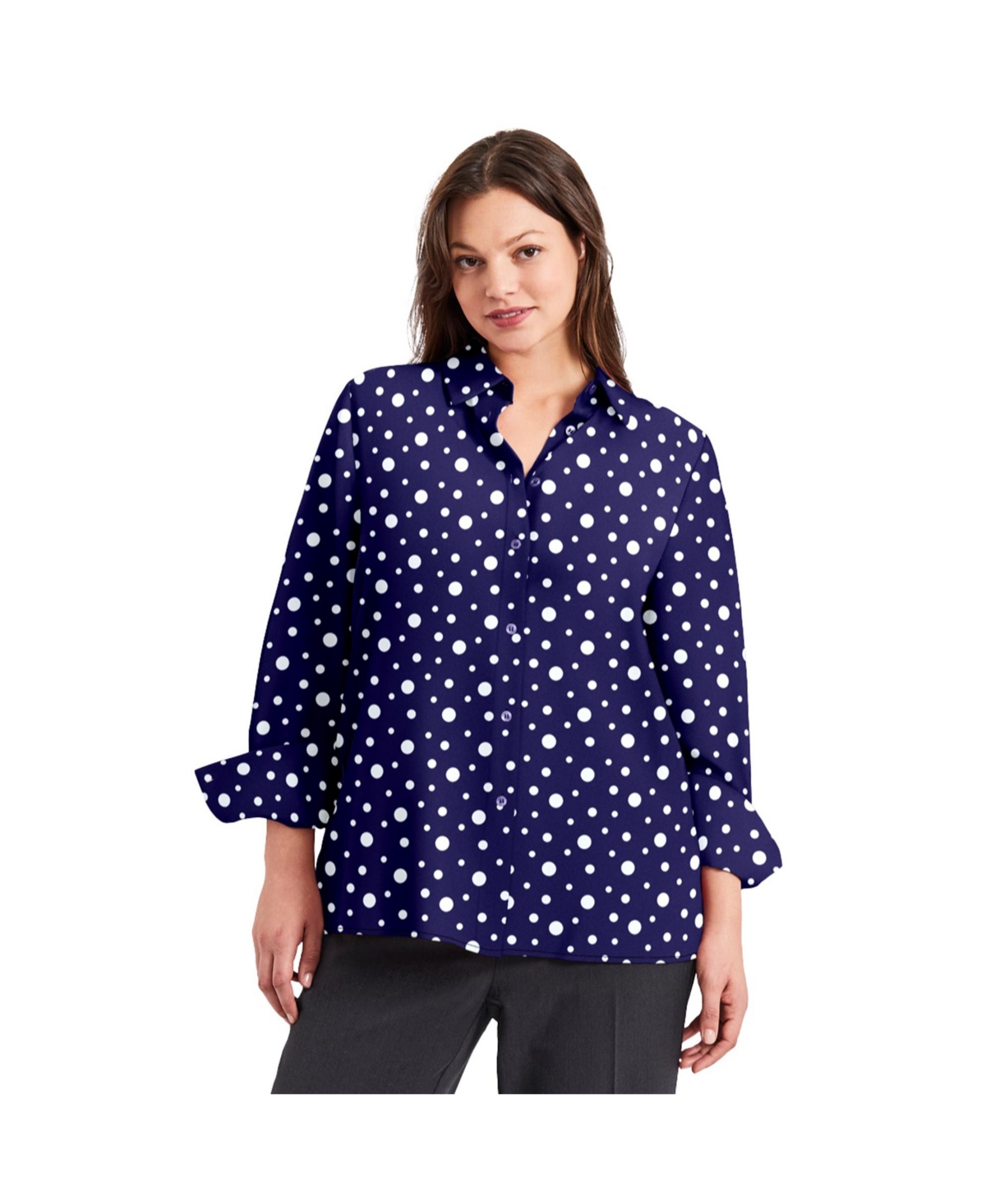 Click here for Avenue Womens Plus Size Button Front Blouse - Navy... prices