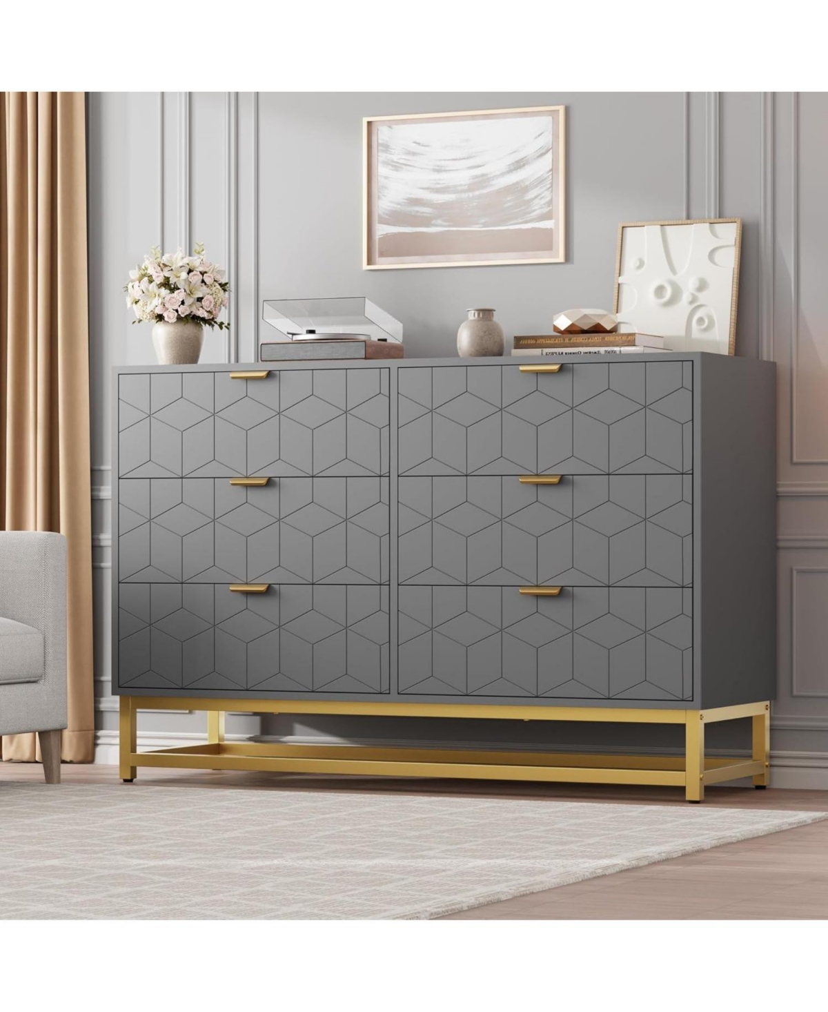 Click here for gaomon 47.2 Inch Grey 6-Drawer Modern Dresser  Wid... prices
