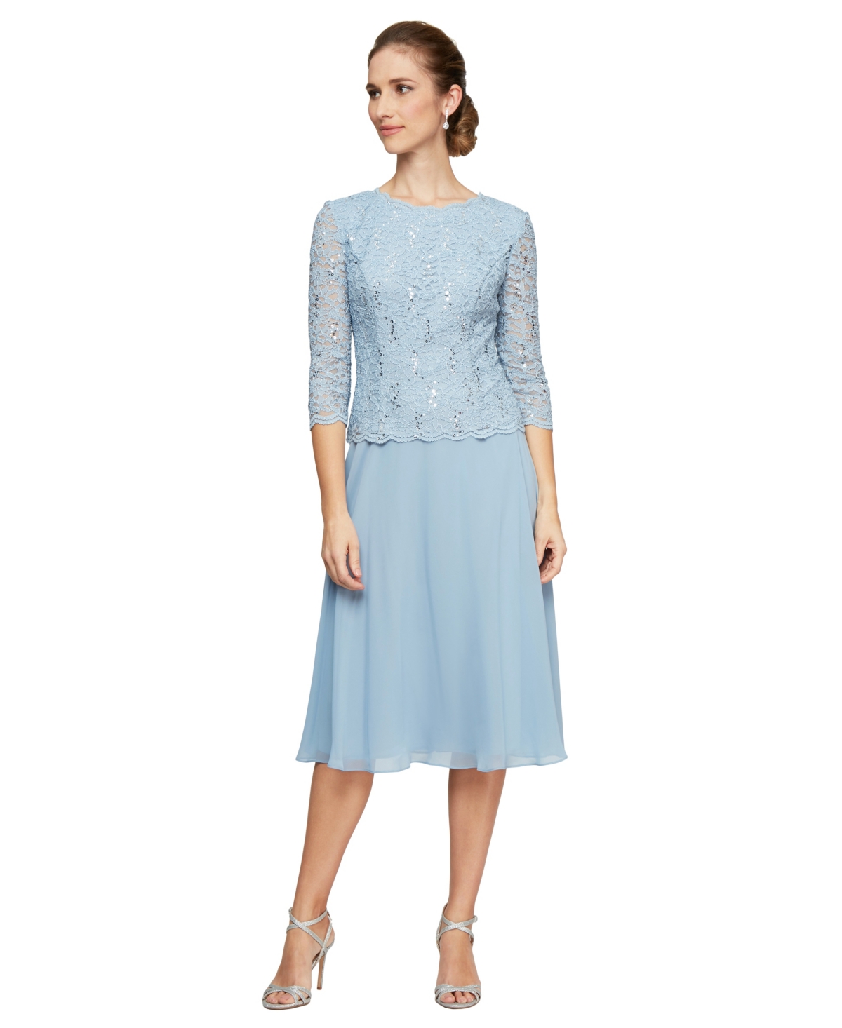 Click here for Alex Evenings Petite Boat Neck Midi Dress - Sky Bl... prices