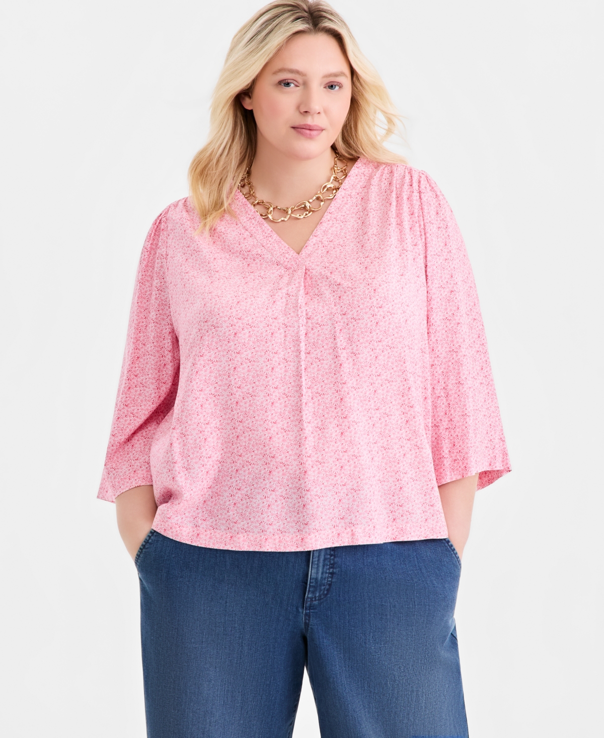 Click here for Style & Co Plus Size Printed 3/4-Sleeve Top  Macys... prices