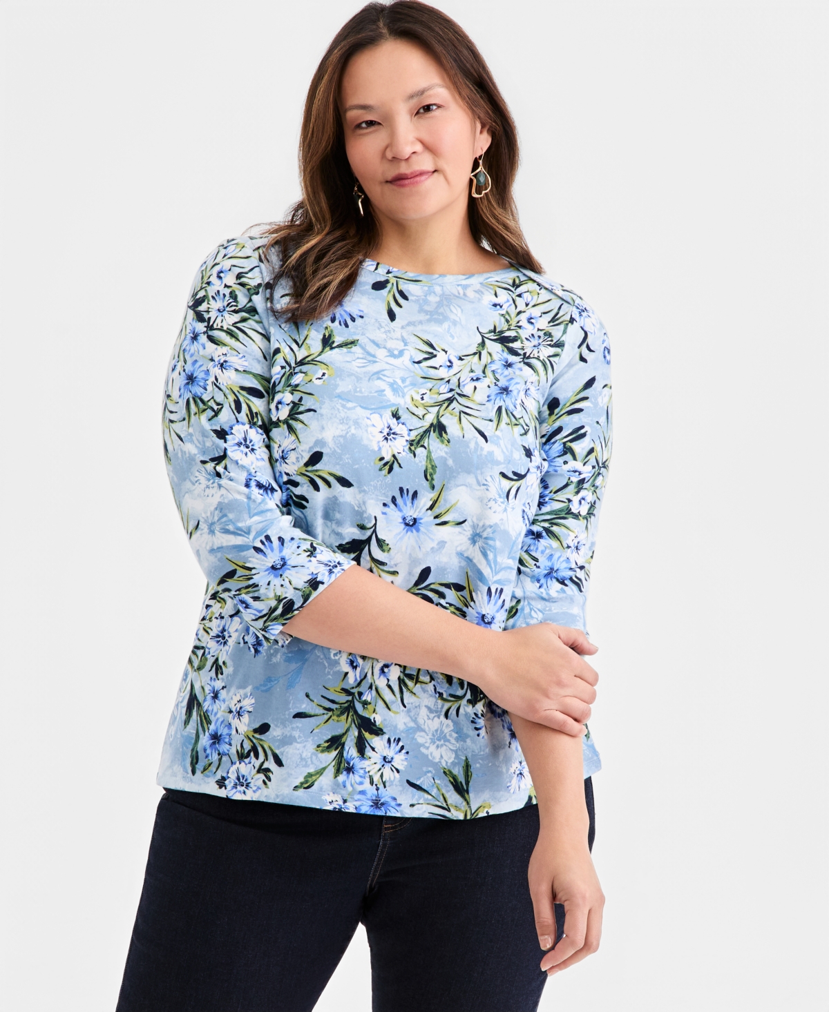 Click here for Style & Co Plus Size Pima Cotton 3/4-Sleeve Top  E... prices