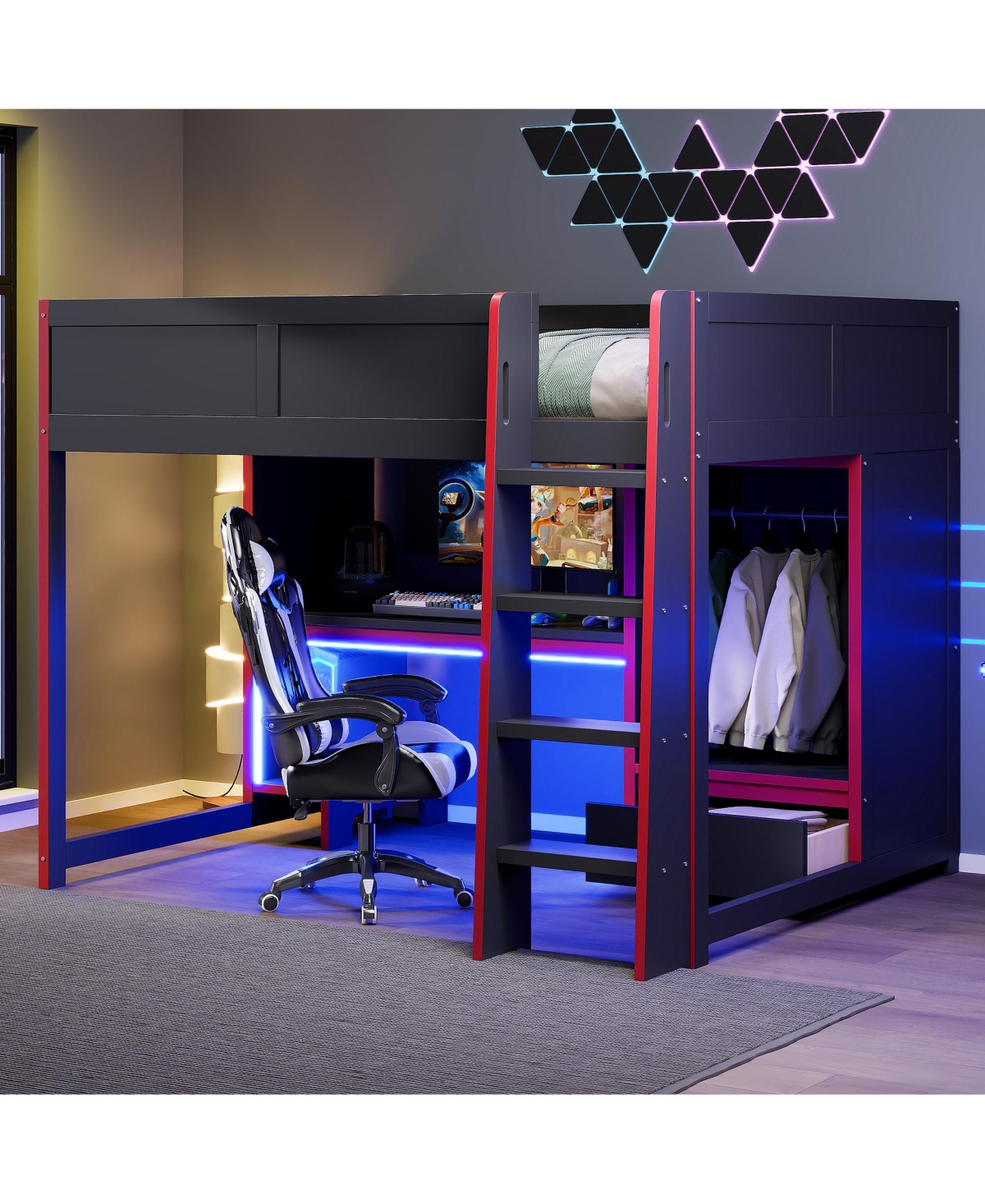 Click here for Flynama Wood Gaming Loft Bed with BuiltIn Desk War... prices