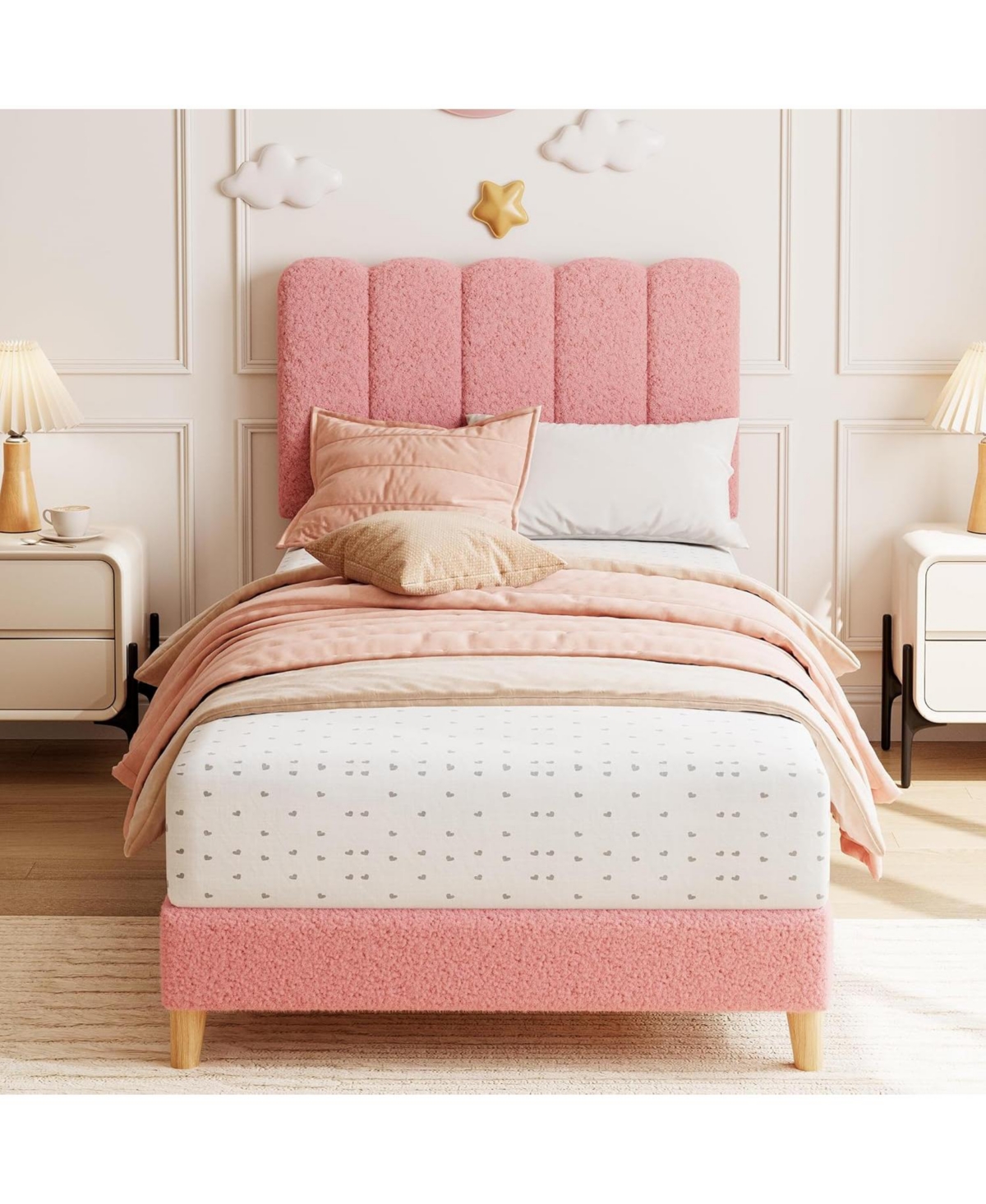 Click here for gaomon Twin Bed Frame Boucle Upholstered Wave Head... prices