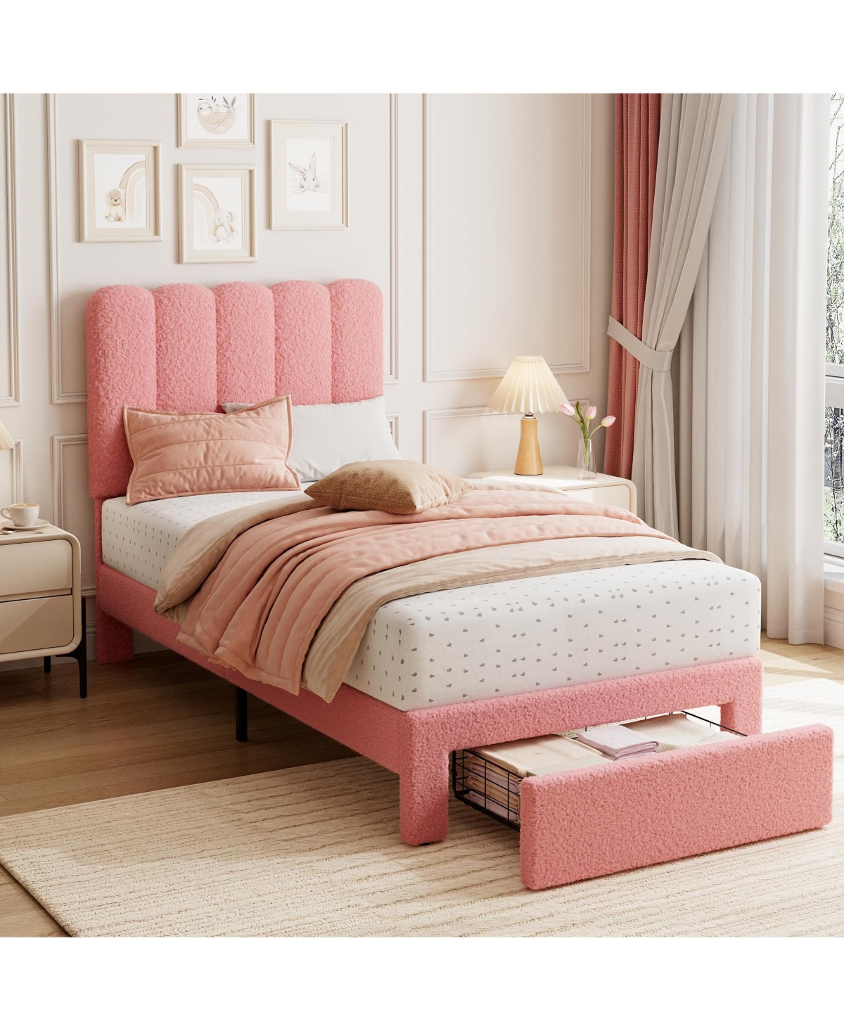 Click here for gaomon Twin Bed Frame with Under-Bed Drawer  Pink... prices