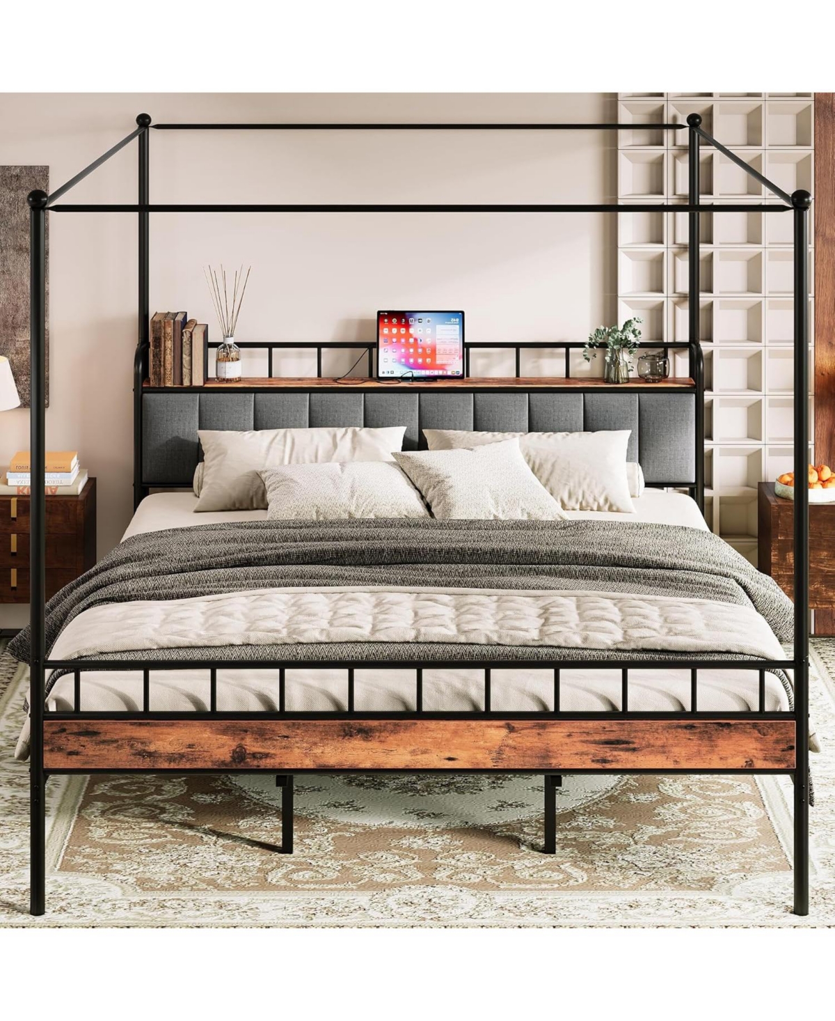 Click here for Likimio Canopy Bed Frame King  Storage Headboard w... prices