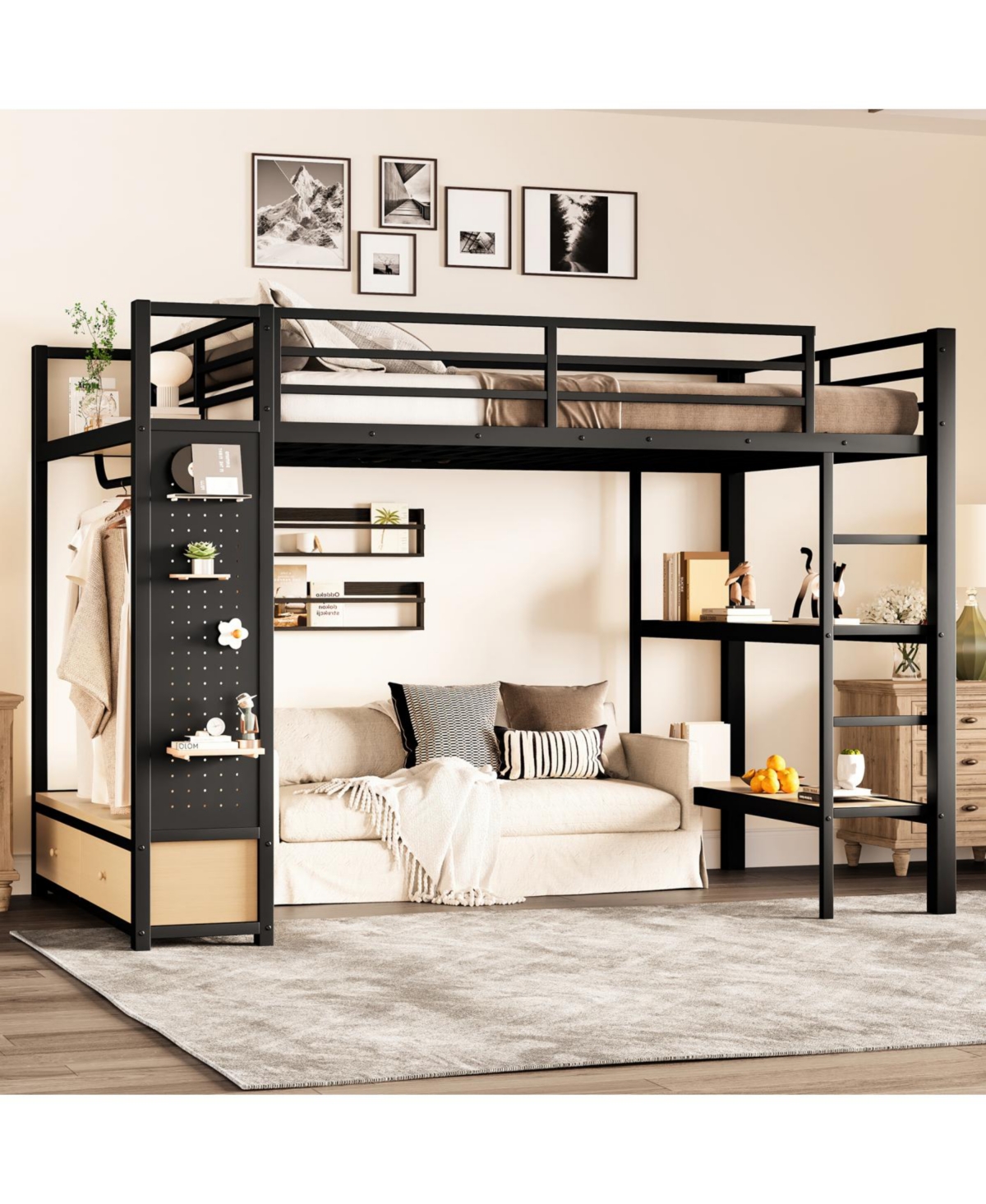 Click here for Streamdale Metal Loft Bed with Wardrobe and Shelve... prices