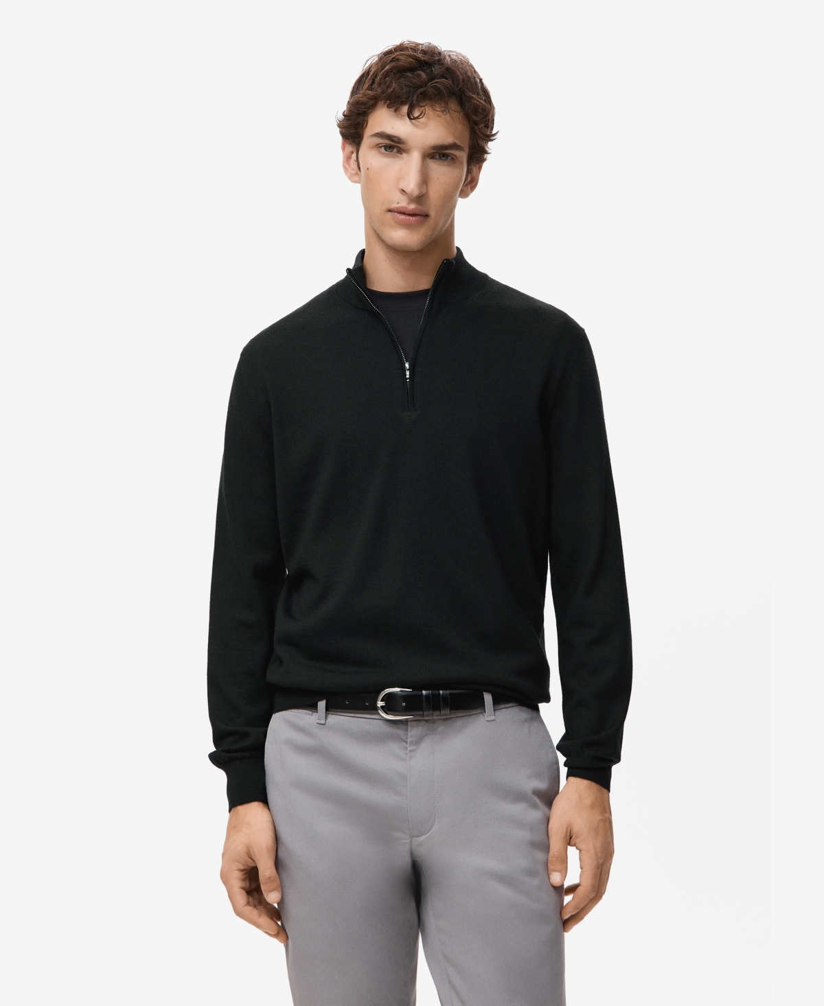 Click here for Mango Mens Perkins Neck Wool Sweater - Black prices