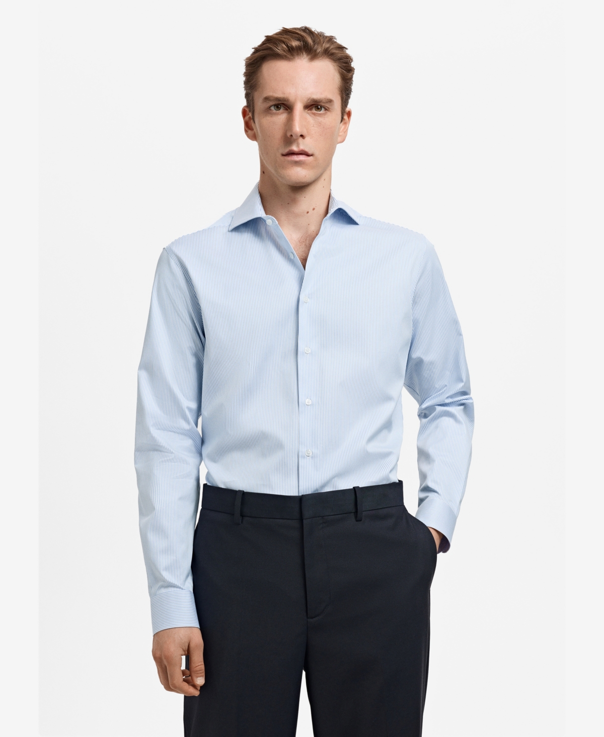 Click here for Mango Mens Striped-Print Slim-Fit Dress Shirt - Sk... prices