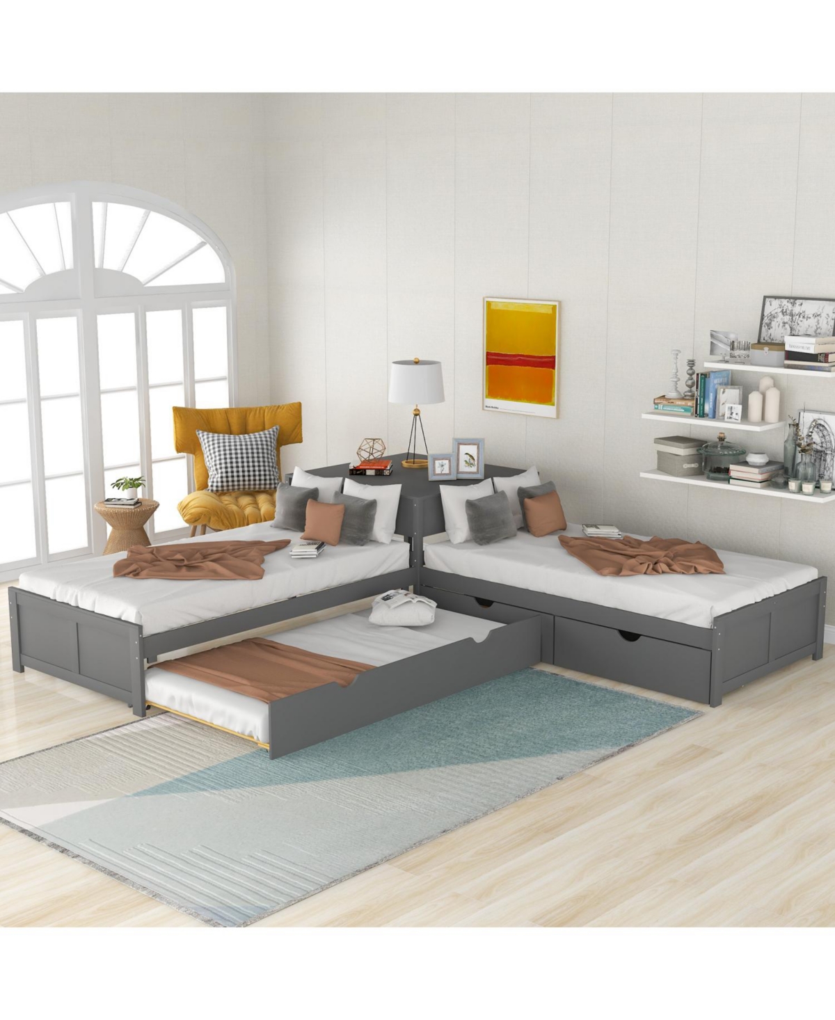 Click here for Streamdale Furniture Twin L-Shaped Platform Bed wi... prices