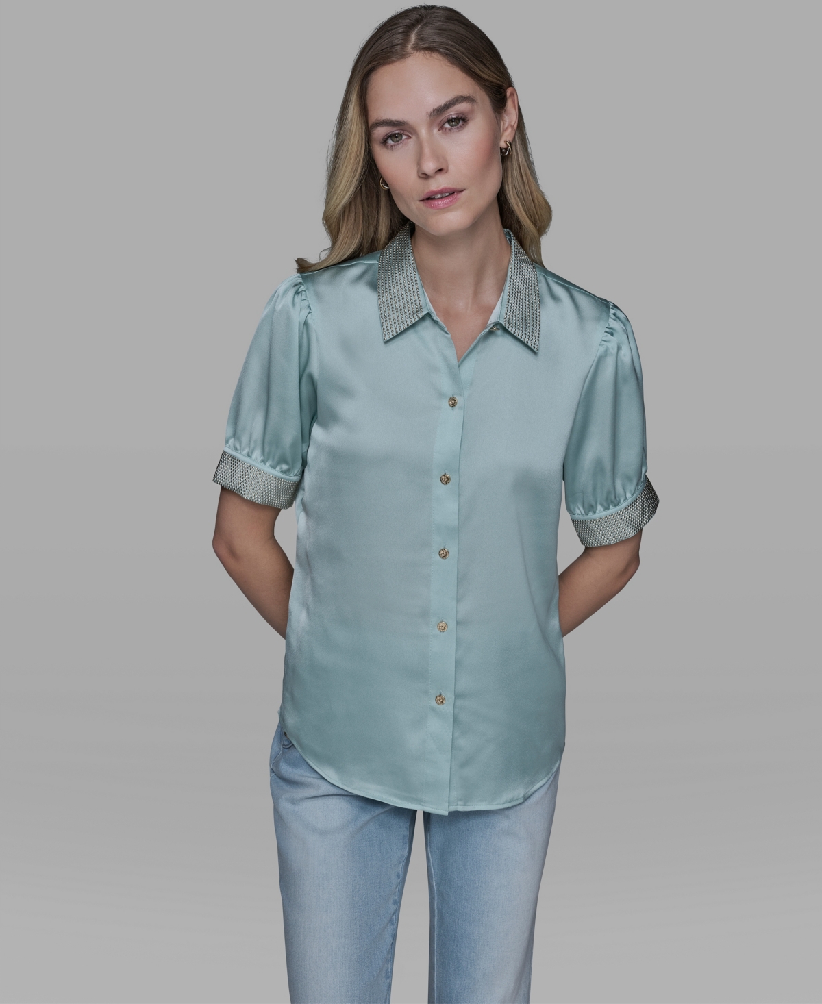 Click here for Karl Lagerfeld Paris Womens Beaded Short-Sleeve To... prices