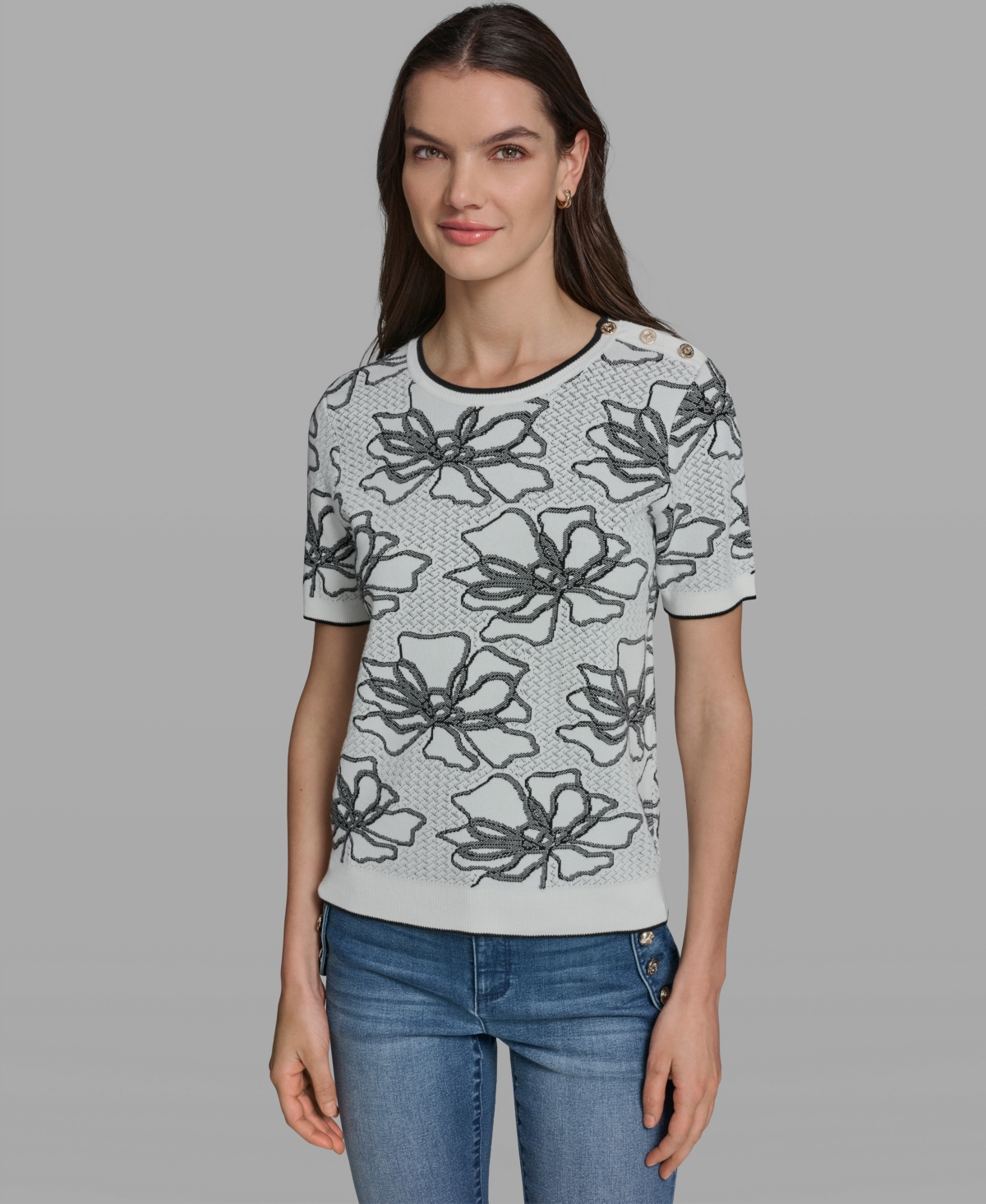 Click here for Karl Lagerfeld Paris Womens Flower Print Short-Sle... prices