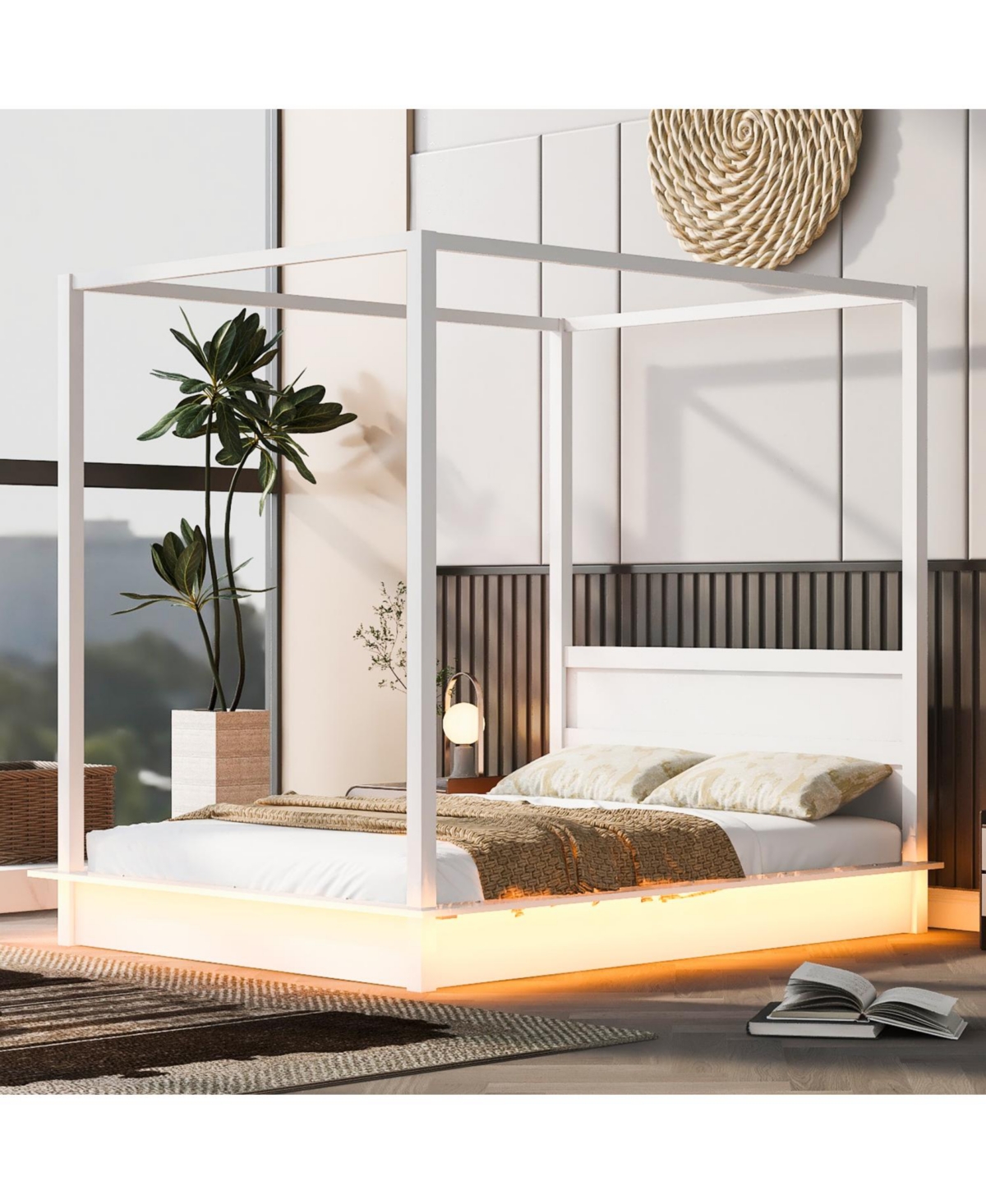 Click here for Streamdale Furniture Queen Wood Led Canopy Bed  Pl... prices