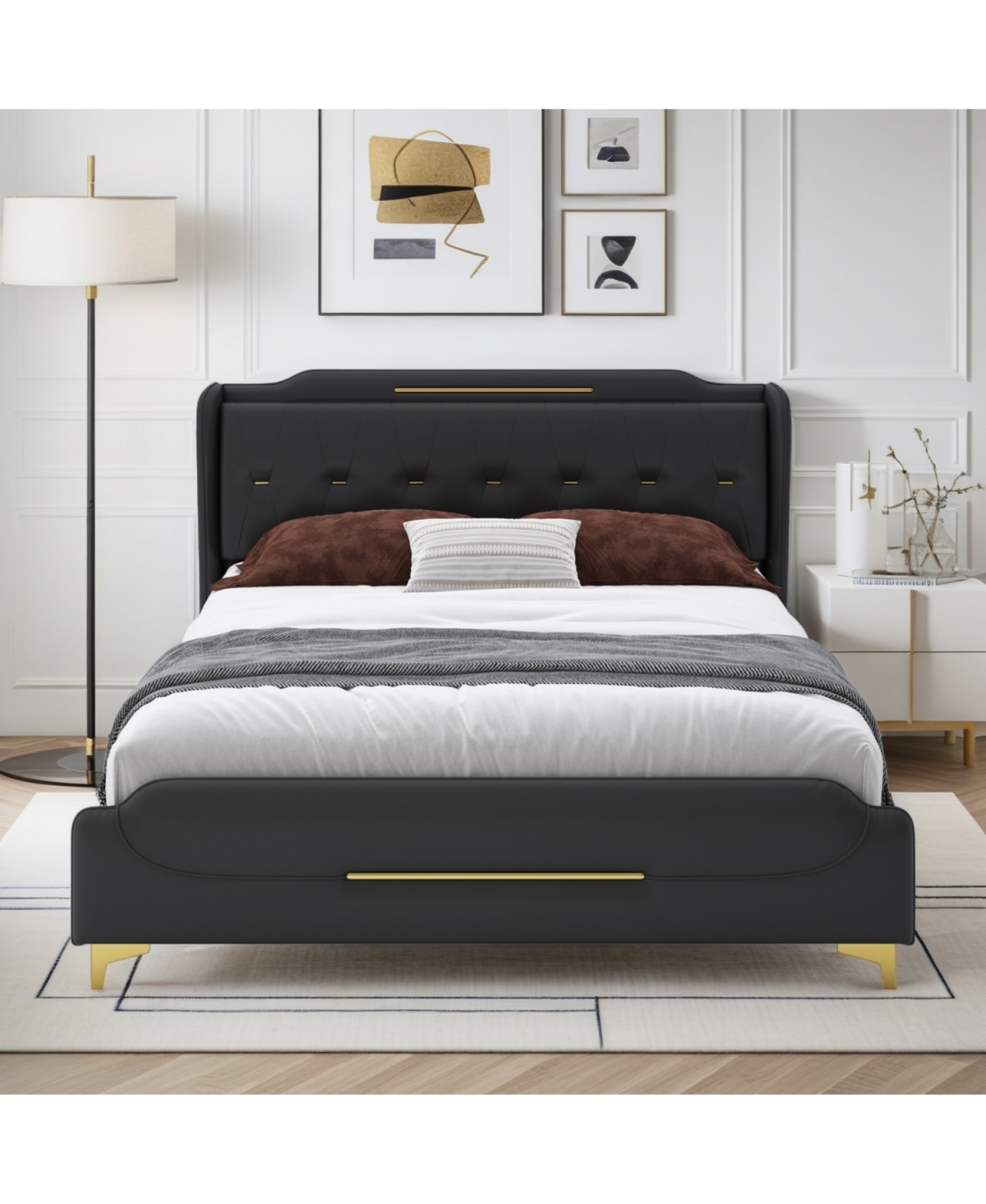 Click here for Streamdale Furniture Queen Leather Bed Frame Wingb... prices
