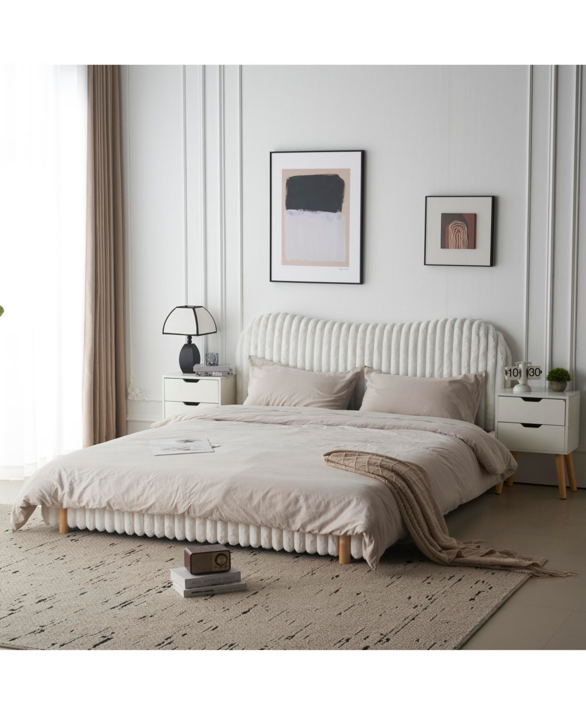 Click here for Streamdale Furniture Boucle King Bed with Wavy Hea... prices