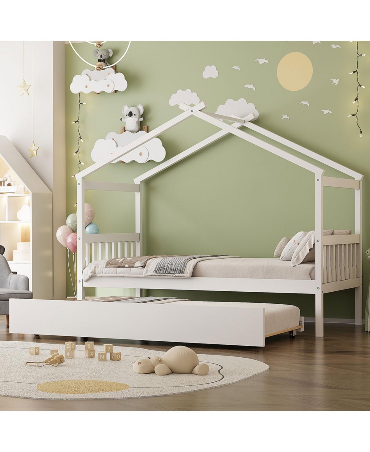 Click here for Streamdale Twin Size Wooden House Bed with Twin Si... prices