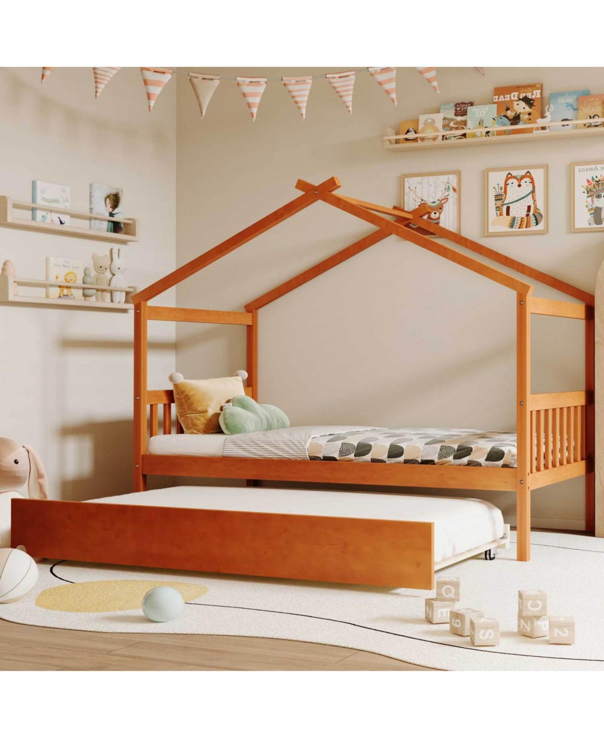 Click here for Streamdale Twin Size Wooden House Bed with Twin Si... prices