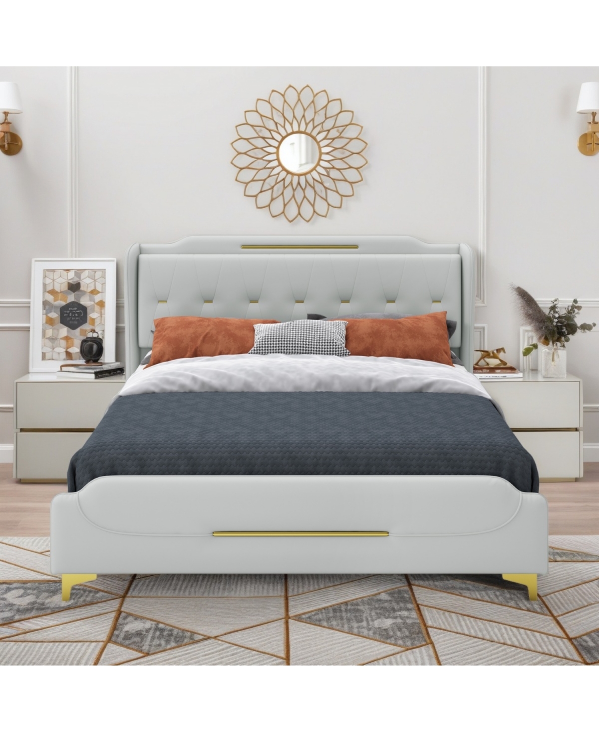 Click here for Streamdale Furniture Queen Leather Bed Frame Wingb... prices