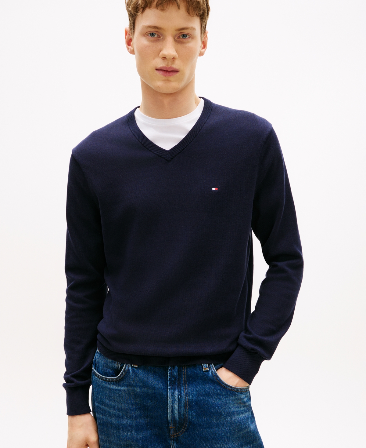 Tommy Hilfiger Mens Essential Solid V-Neck Sweater - Desert Sky