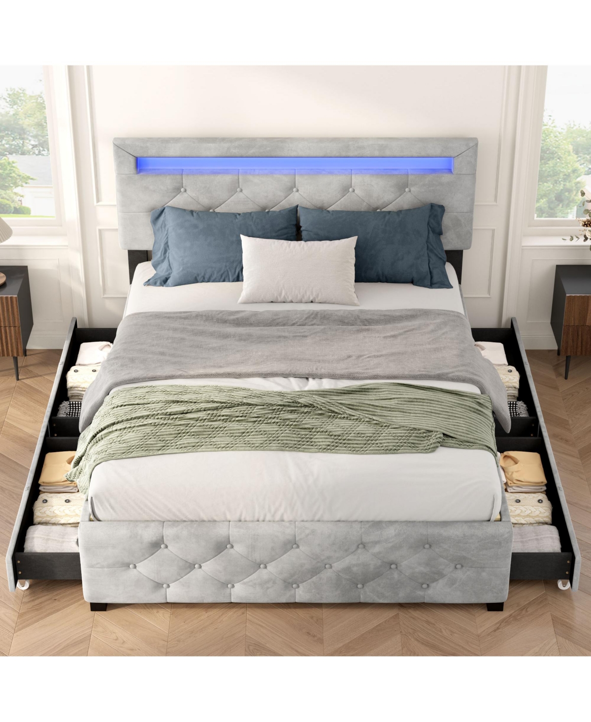 Click here for Lovmor Queen Size Upholstered Platform Storage Bed... prices