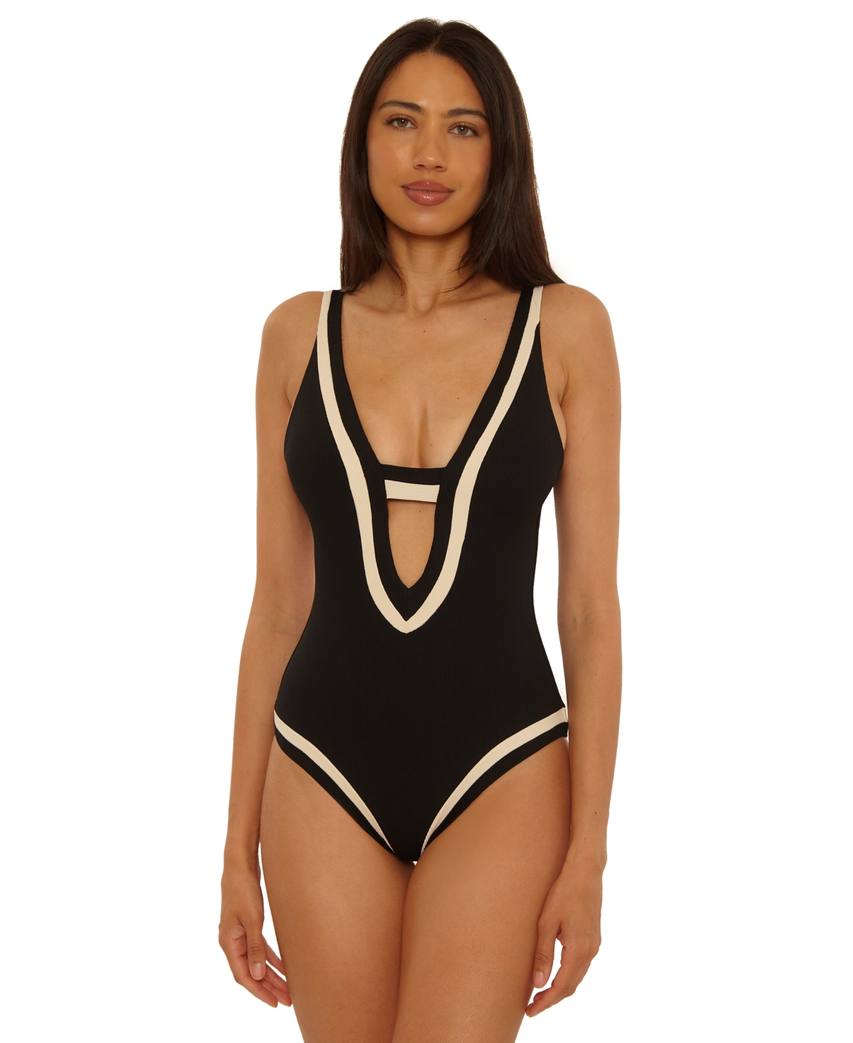 Click here for Becca Womens Rib Color-Block One-Piece Swimsuit -... prices