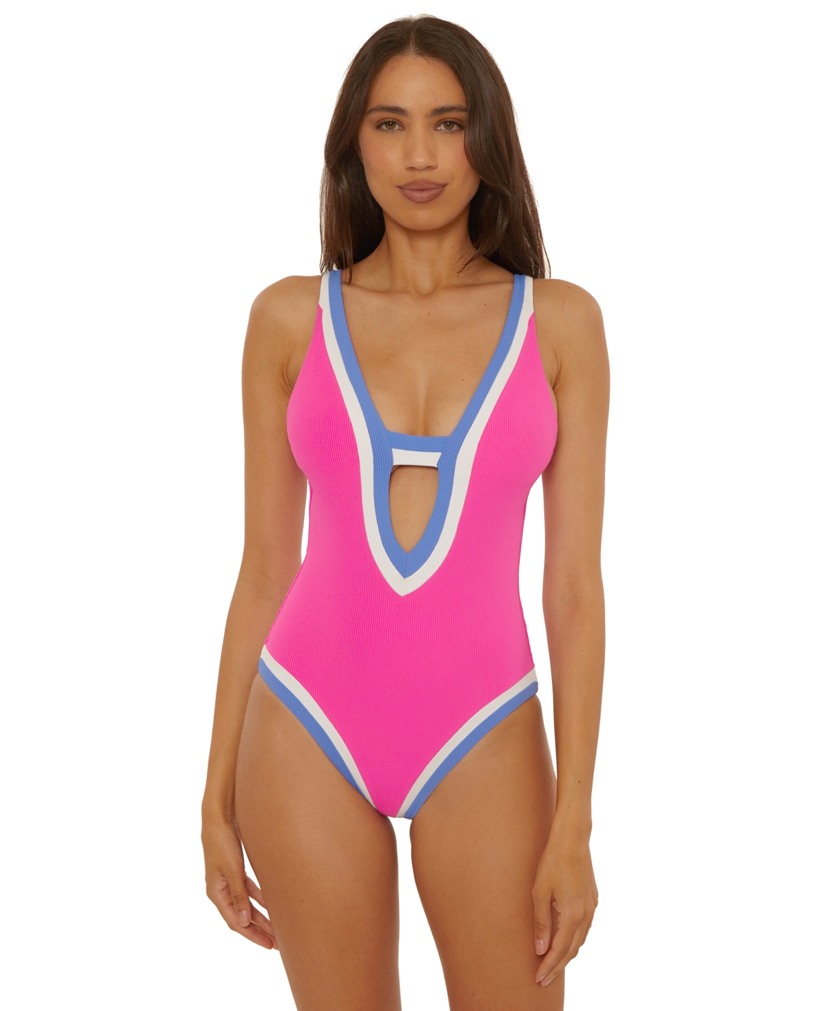 Click here for Becca Womens Rib Color-Block One-Piece Swimsuit -... prices