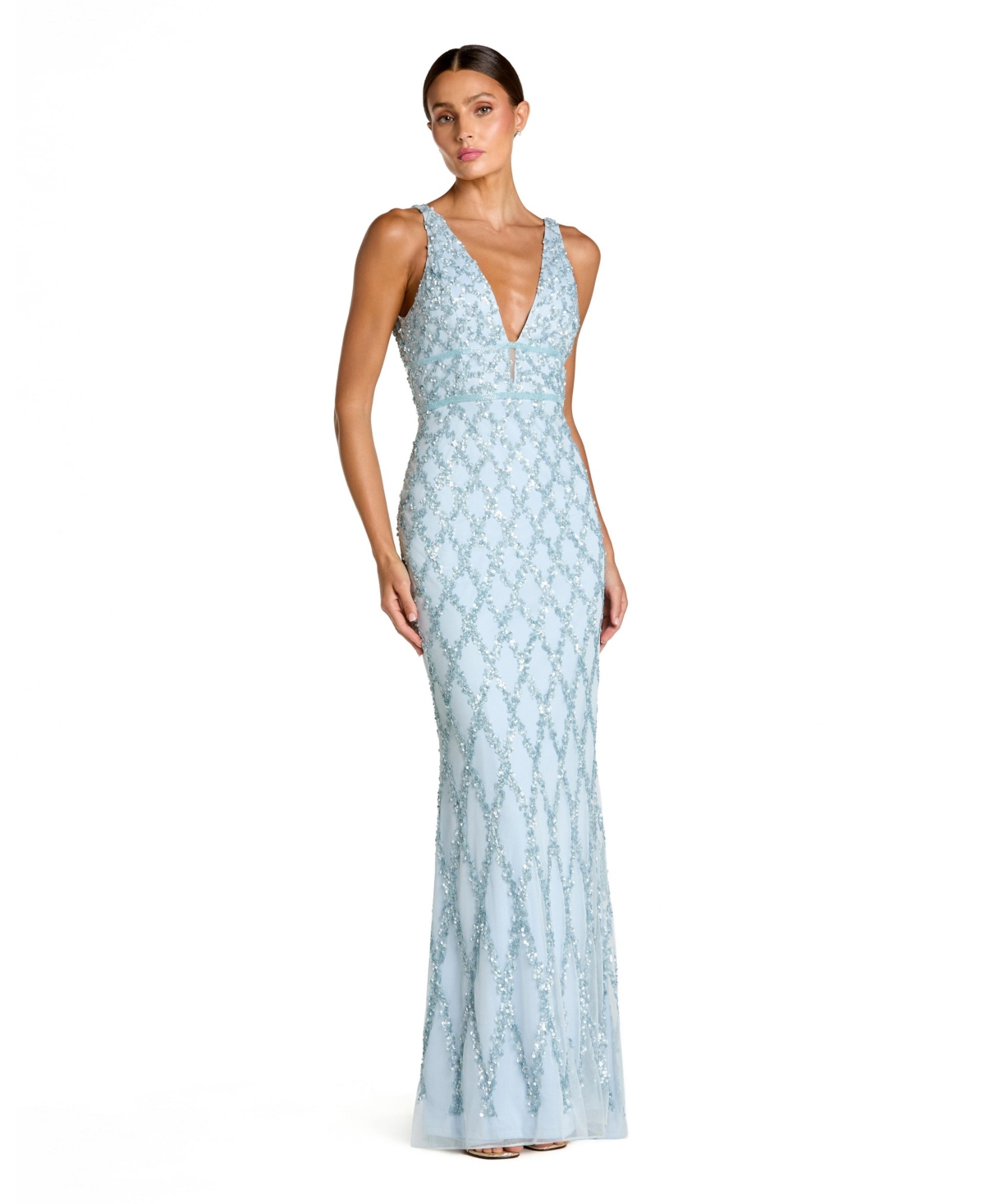 Click here for Womens Sequined Plunge Neck Sleeveless Column Gown... prices