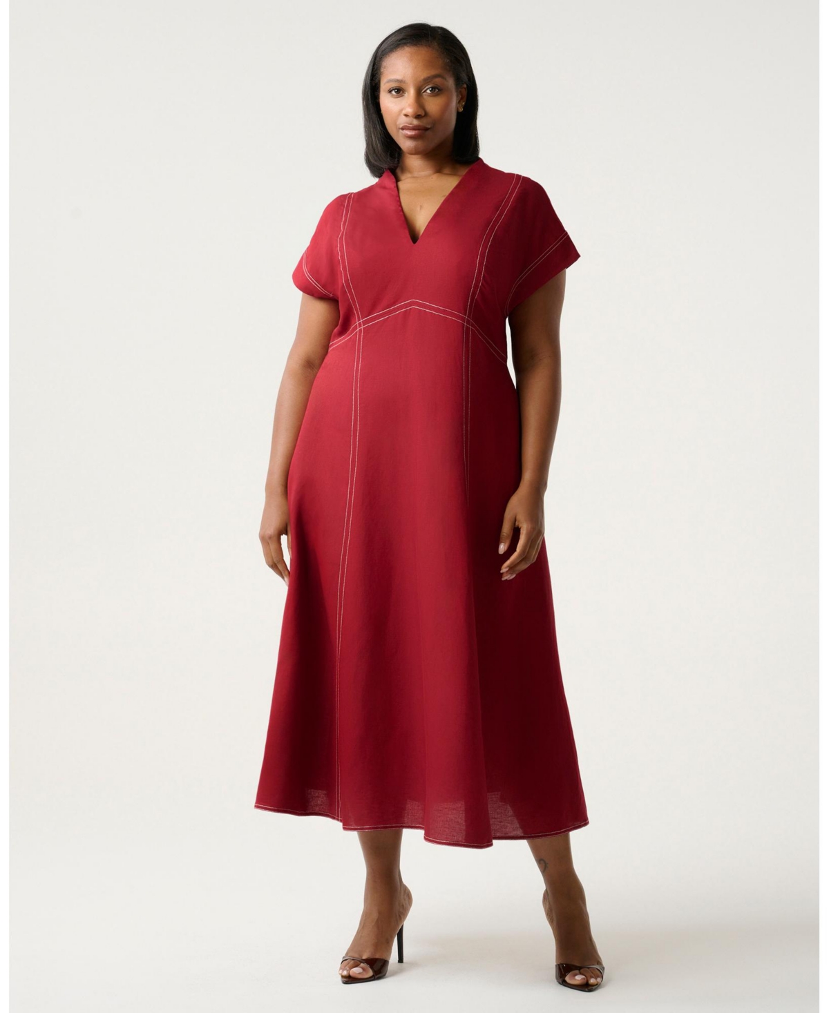 Click here for Estelle Womens Arden Contrast Stitch Dress - Raspb... prices