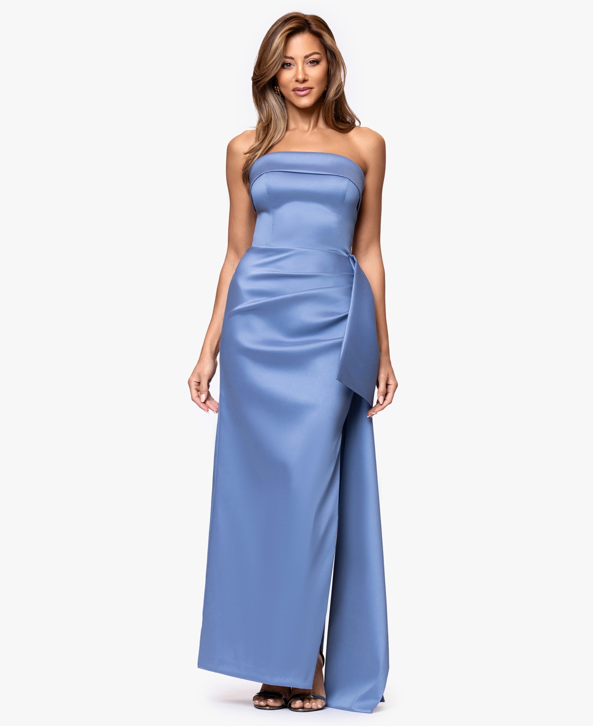 Click here for Xscape Womens Strapless Ruffle Long Dress - Slate prices