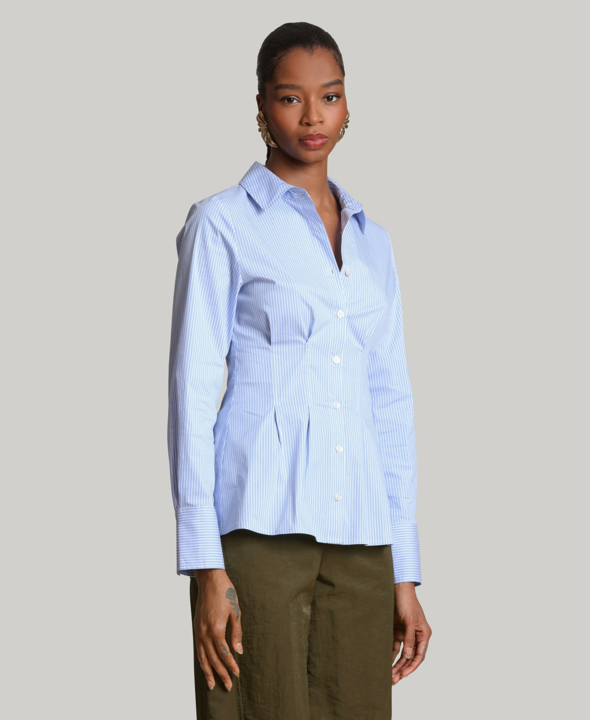 Click here for Avec Les Filles Womens Corset Stripe Spread Collar... prices