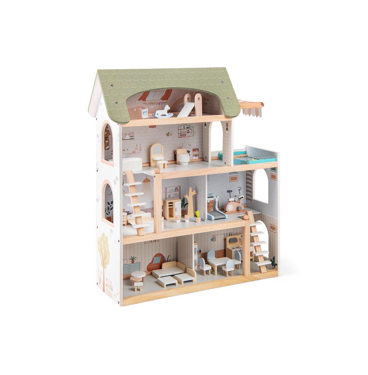 Click here for Slickblue Wooden Dollhouse Playset for Kids with 3... prices