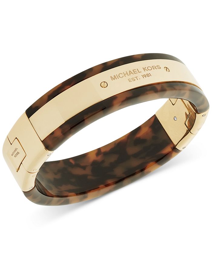 Michael Kors Gold-Tone Logo Acetate Hinged Bangle Bracelet - Macy's